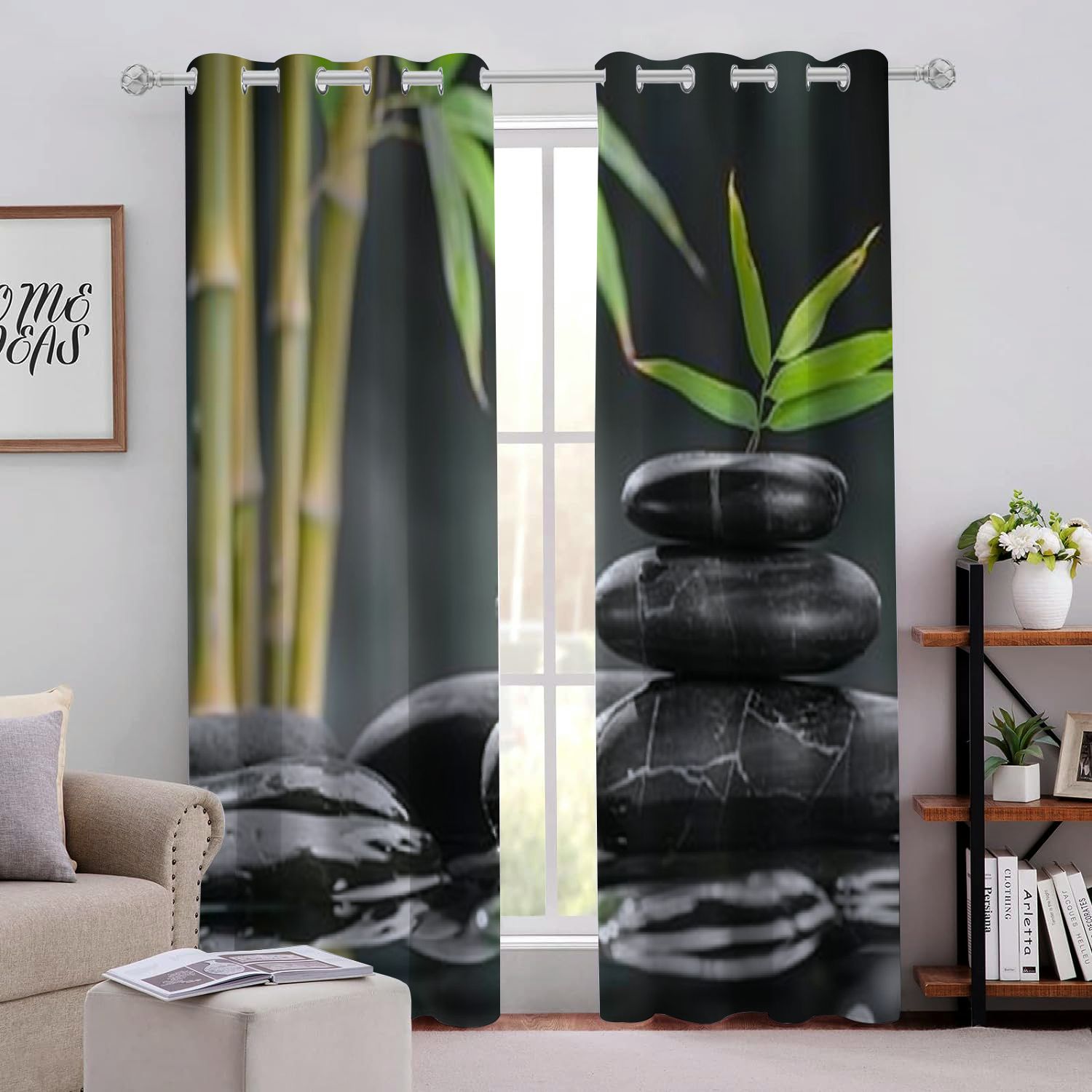 Facannap Bamboo Perforated Blackout Curtains 2-Pack Breathable Curtains ...