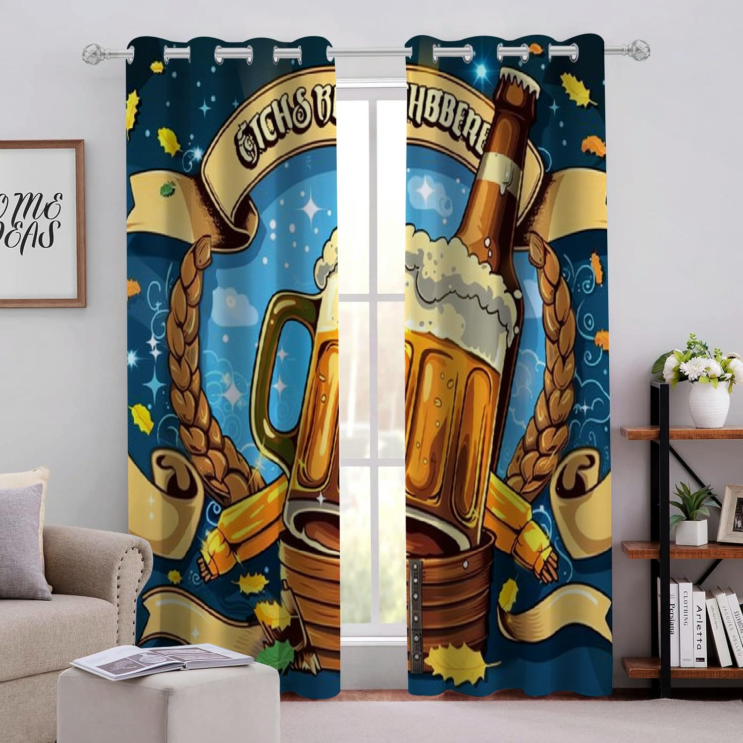 Facannap Beer Bottle Beer Mug Banner Perforated Blackout Curtains 2 ...