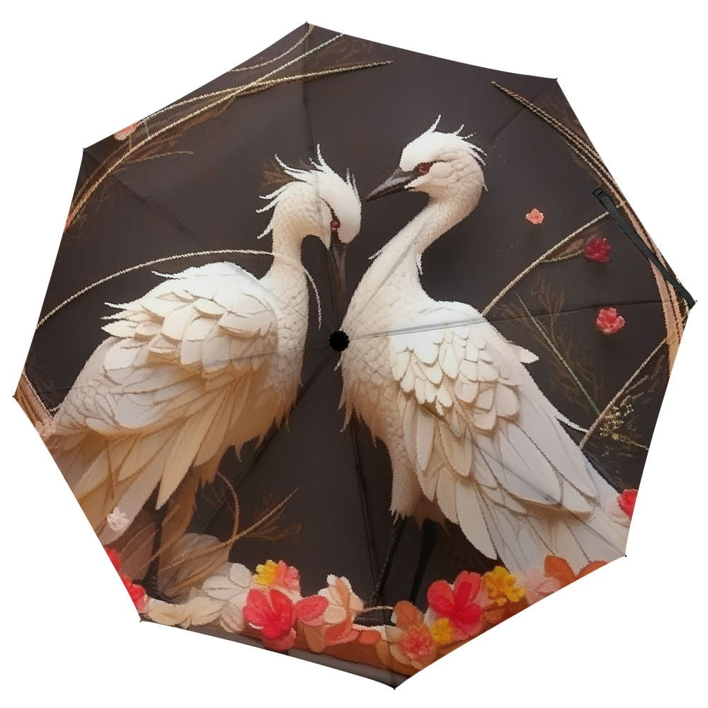 Facannap Birds Flowers Feathers Three-Fold Automatic Umbrella for ...