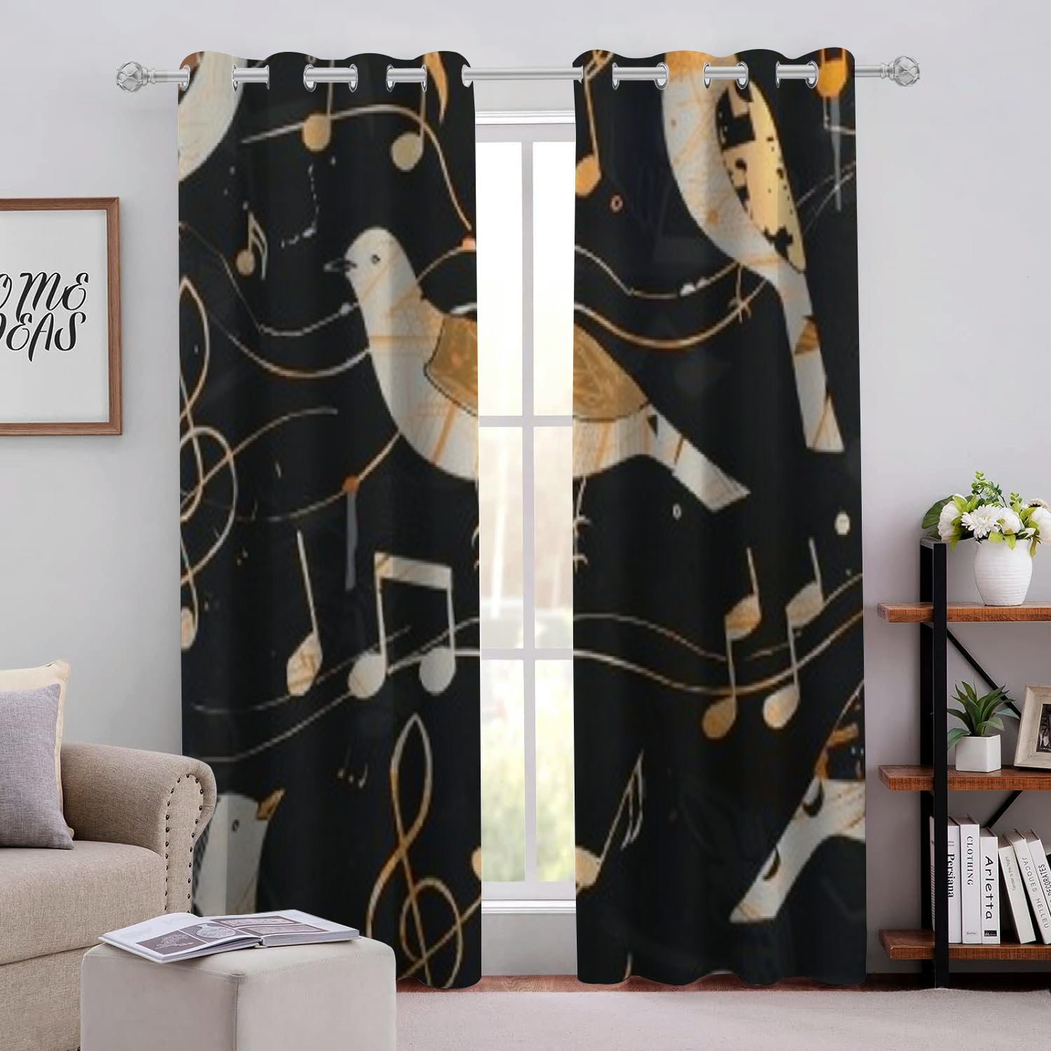 Facannap Birds Musical Notes Perforated Blackout Curtains 2-Pack ...