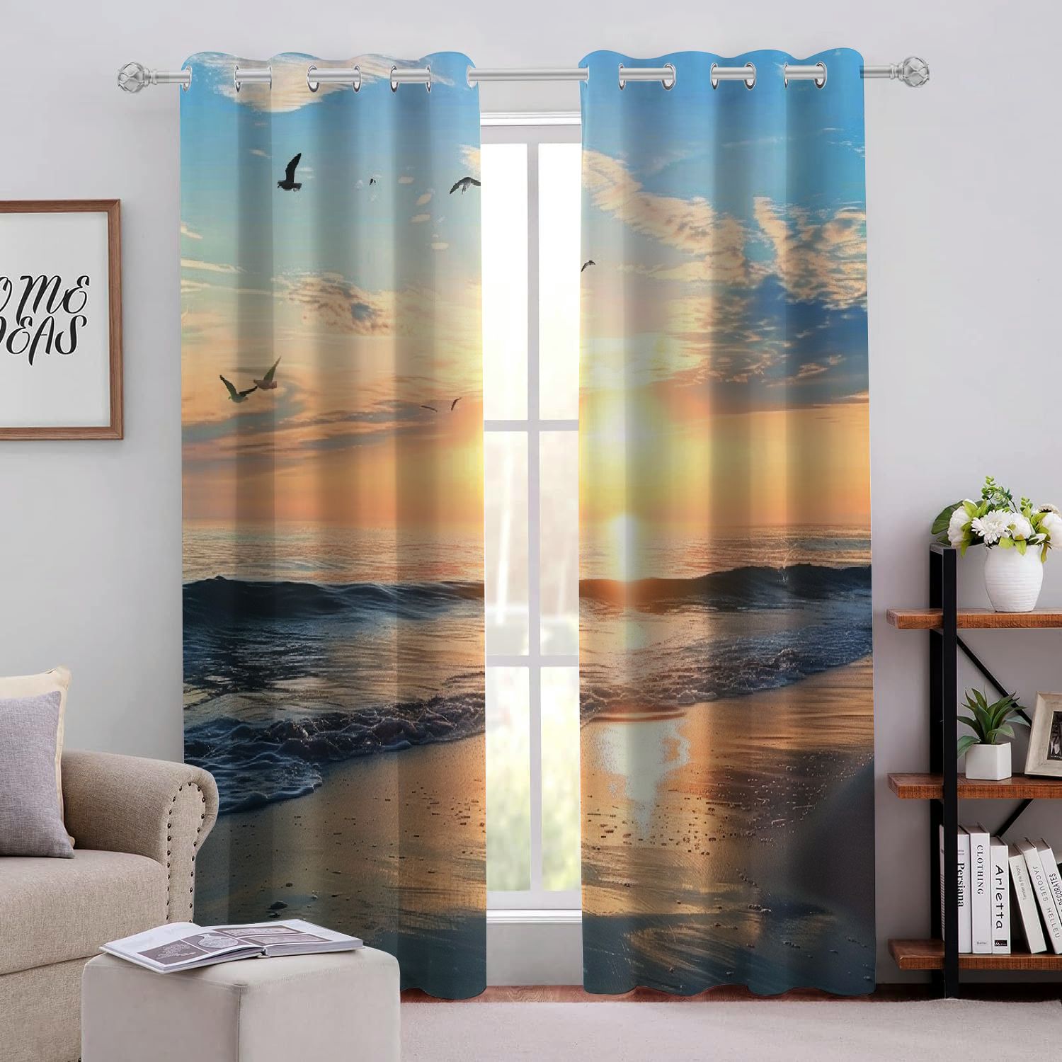 Facannap Birds Sunset Perforated Blackout Curtains 2-Pack, Light ...