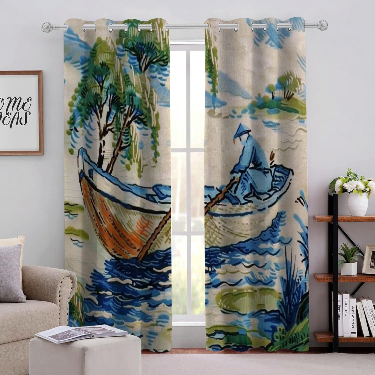 Facannap Boat Perforated Blackout Curtains 2-Pack for Light Control and ...