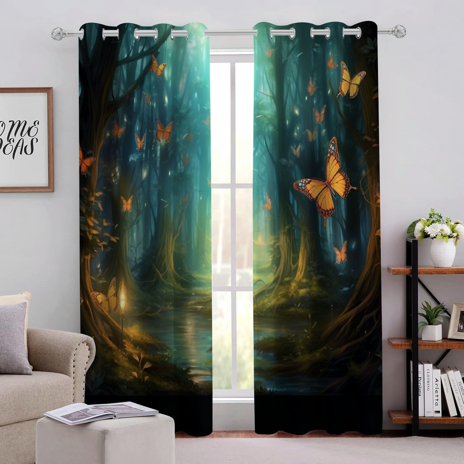Facannap Butterflies Perforated Light Blocking Curtains 2-Pack - Oxford ...