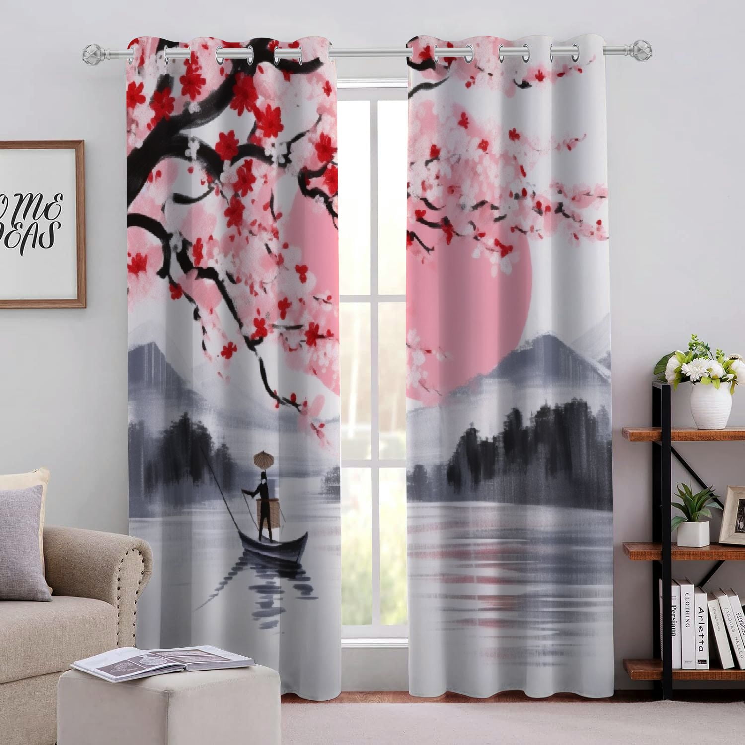 Facannap Cherry Blossom Tree Perforated Blackout Curtains 2-Pack ...