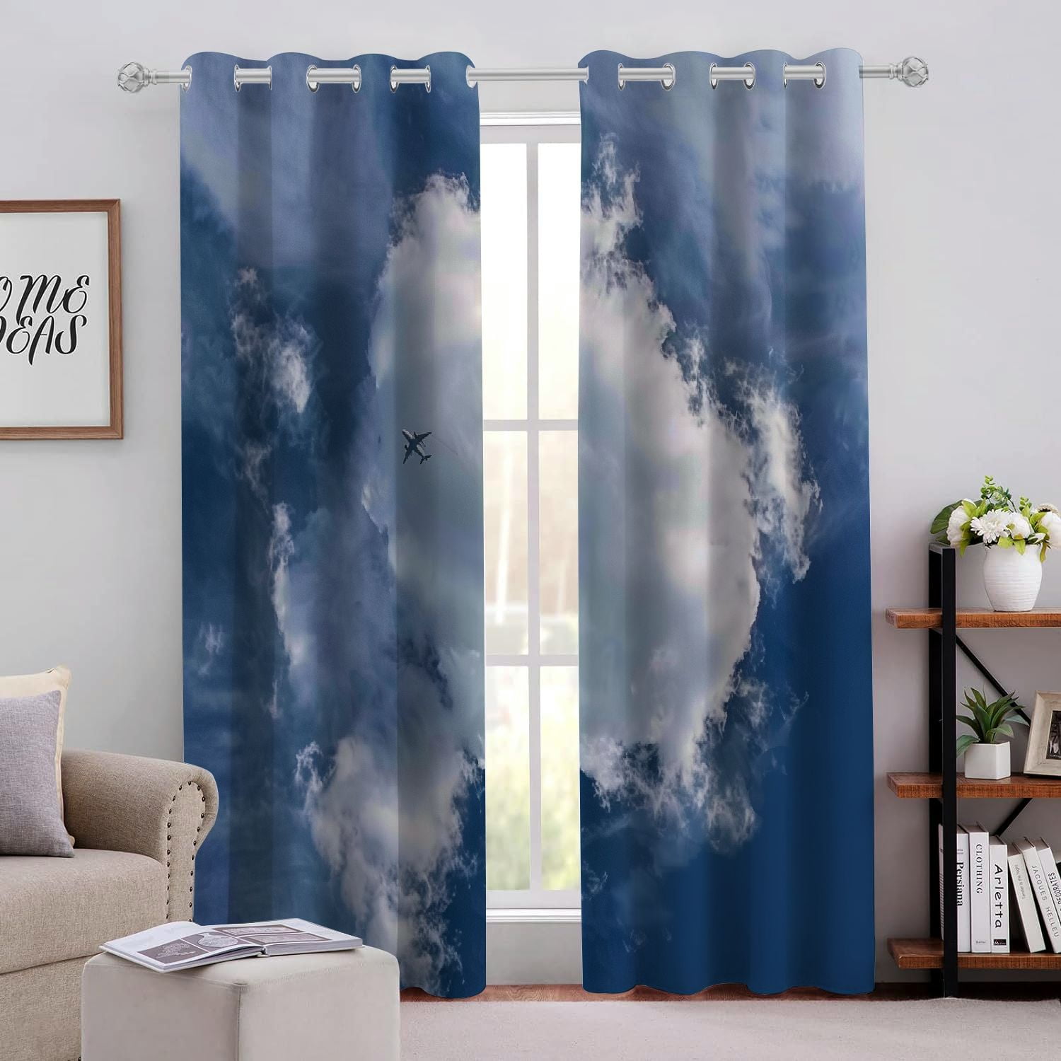 Facannap Clouds Sky Plane Perforated Blackout Curtains 2-Pack Light ...