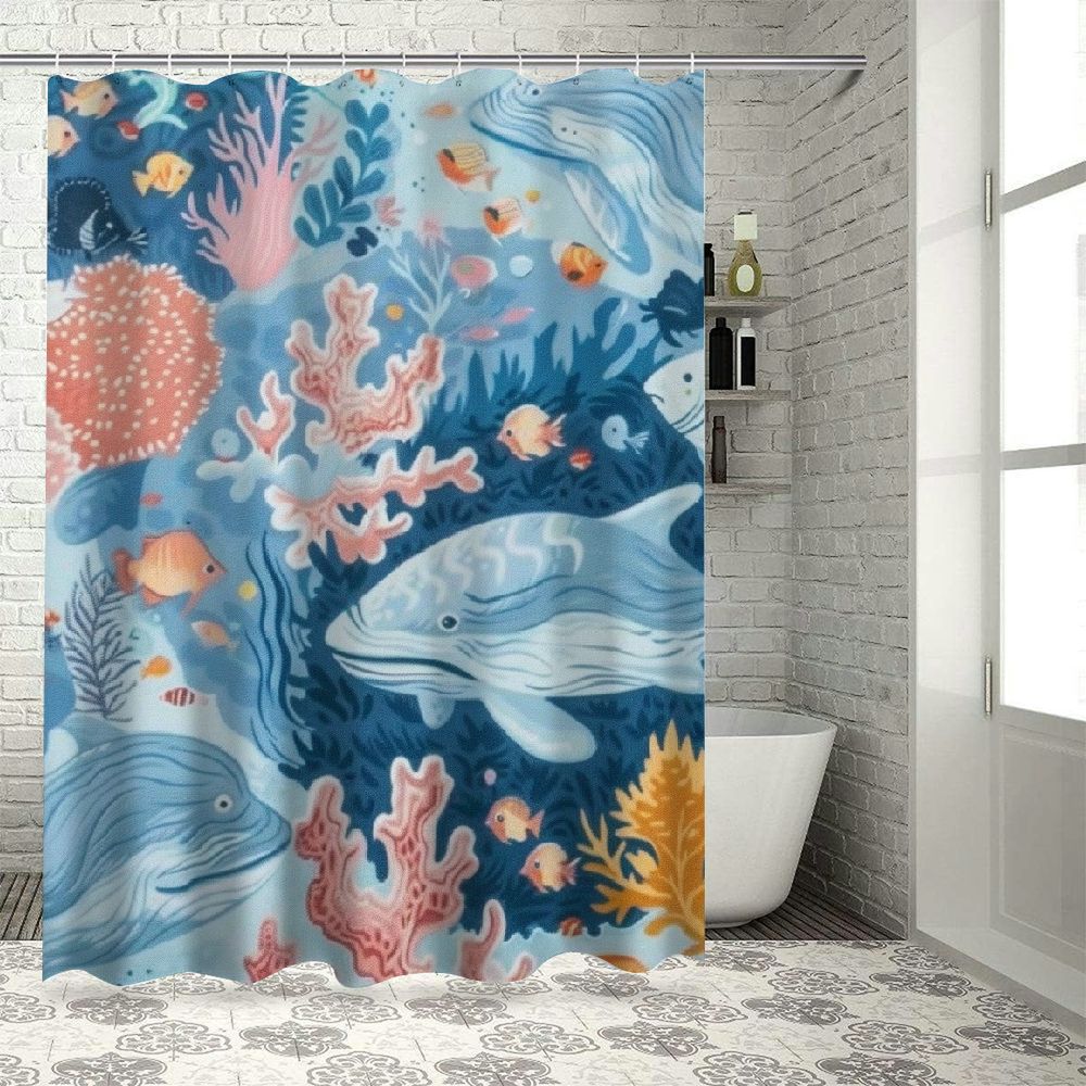 Facannap Corals Seaweeds Sea Animals Waterproof Shower Curtain Set 100% ...
