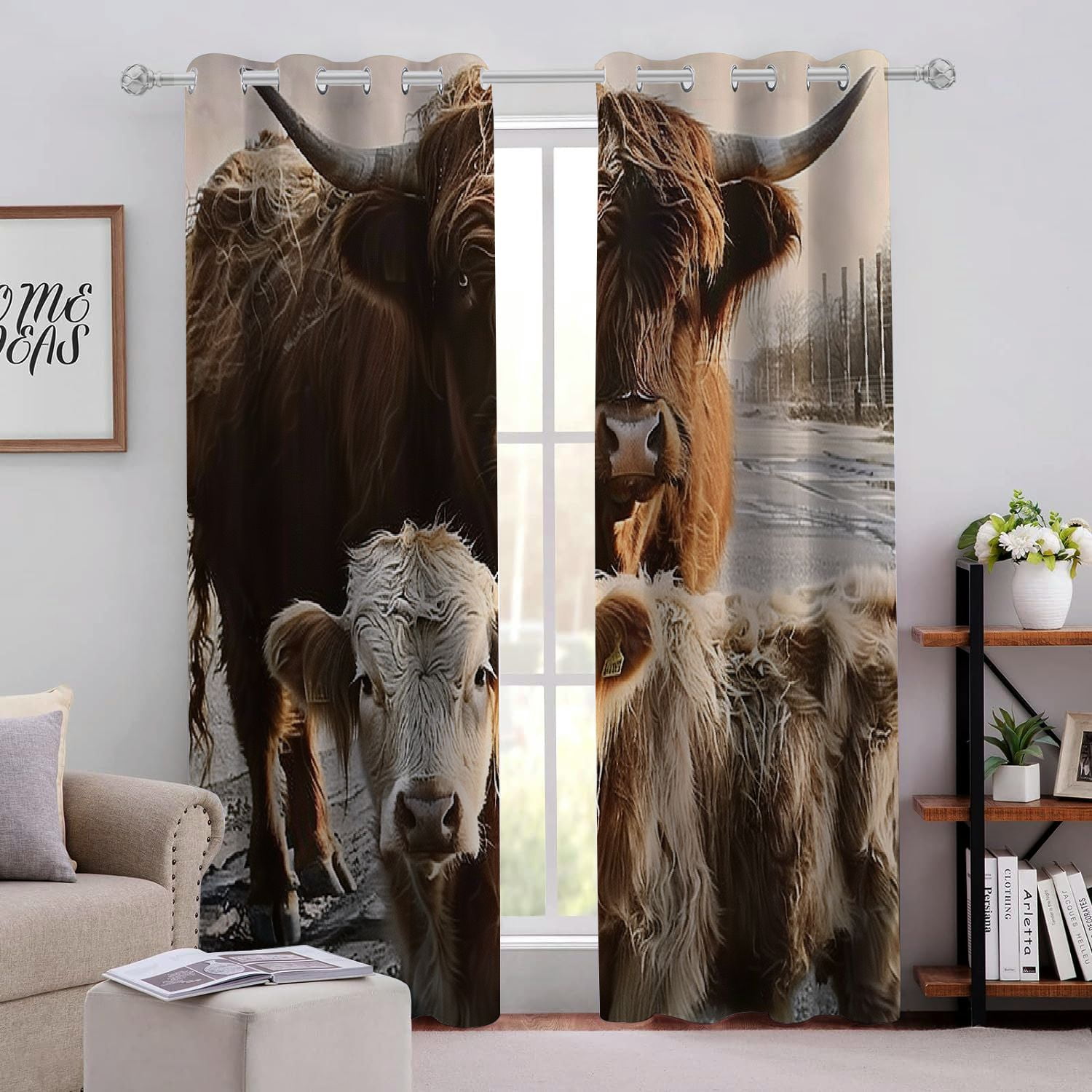 Facannap Cows Road Building Perforated Blackout Curtains 2-Pack, Silver ...