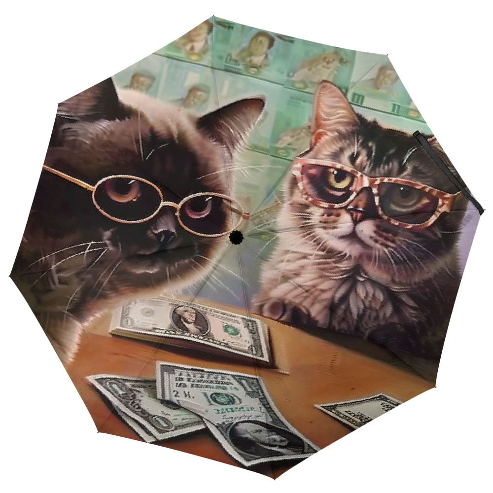 Facannap Cute Cat Three-Fold Automatic Umbrella For Outdoor Rain and ...