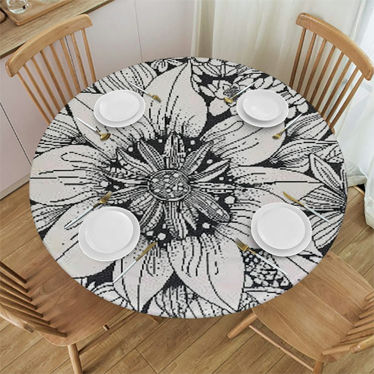 Facannap Detailed Flowers Round Table Cover Waterproof 100% Polyester ...
