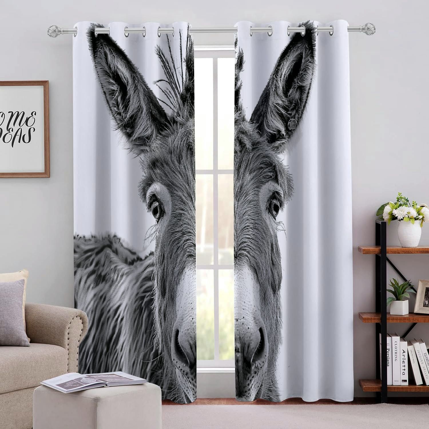 Facannap Donkey Perforated Blackout Curtains 2-Pack Oxford Fabric ...