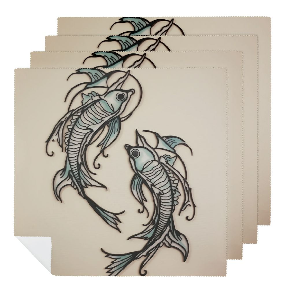 Facannap Fish Clock Tattoo Polyester Cloth Napkins for Farmhouse Party ...