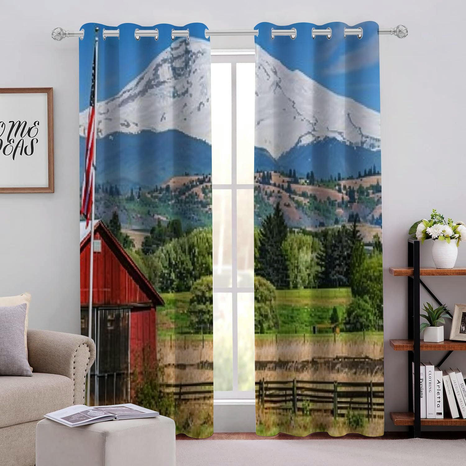 Facannap Flag Mountain Barn Perforated Light Blocking Curtains 2-Pack ...