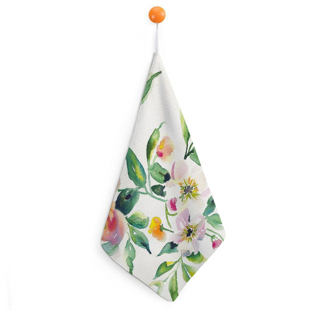 Facannap Flowers Green Leafy Branch Hand Drying Towels with Loop ...