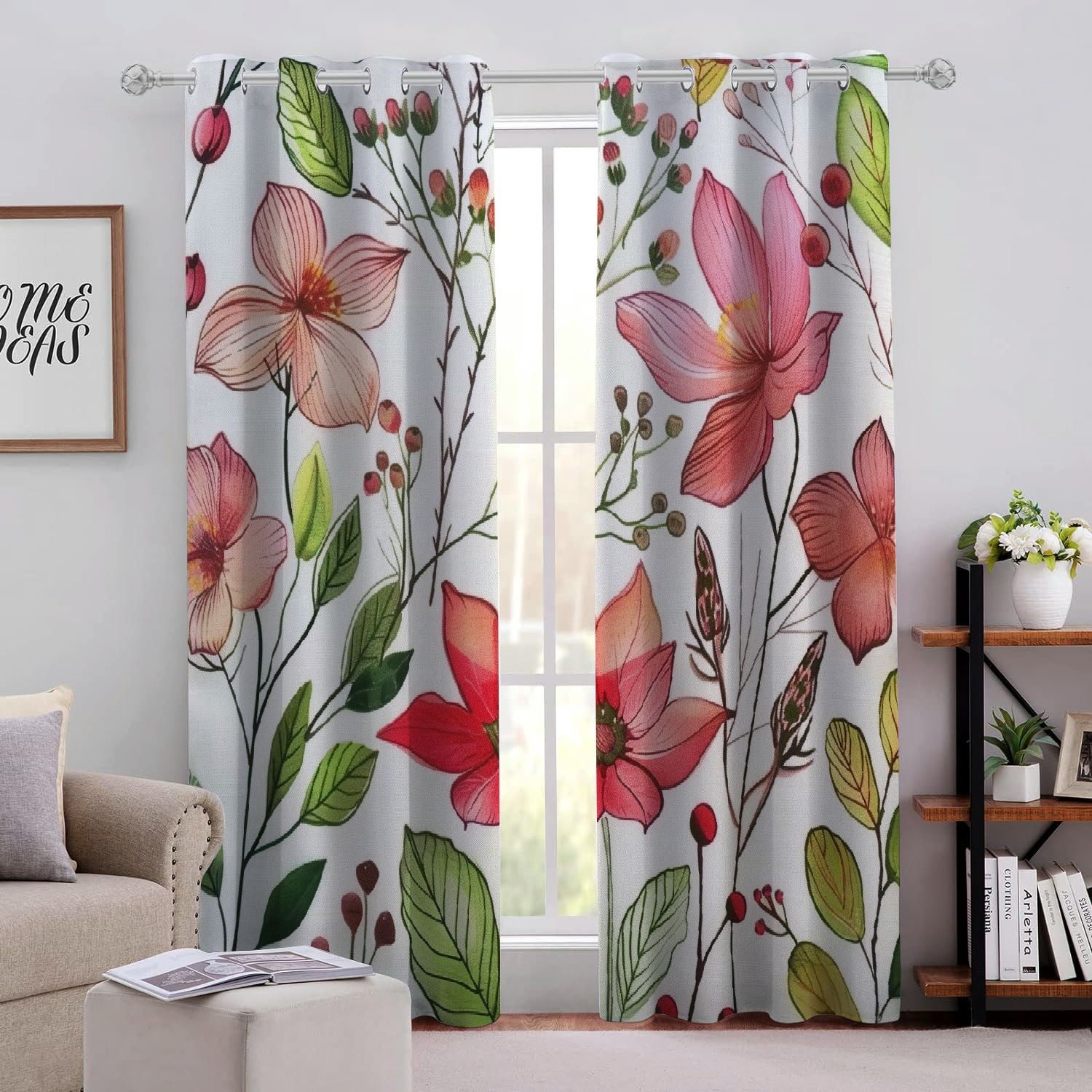 Facannap Flowers Leaves Berries Perforated Blackout Curtains 2-Pack ...
