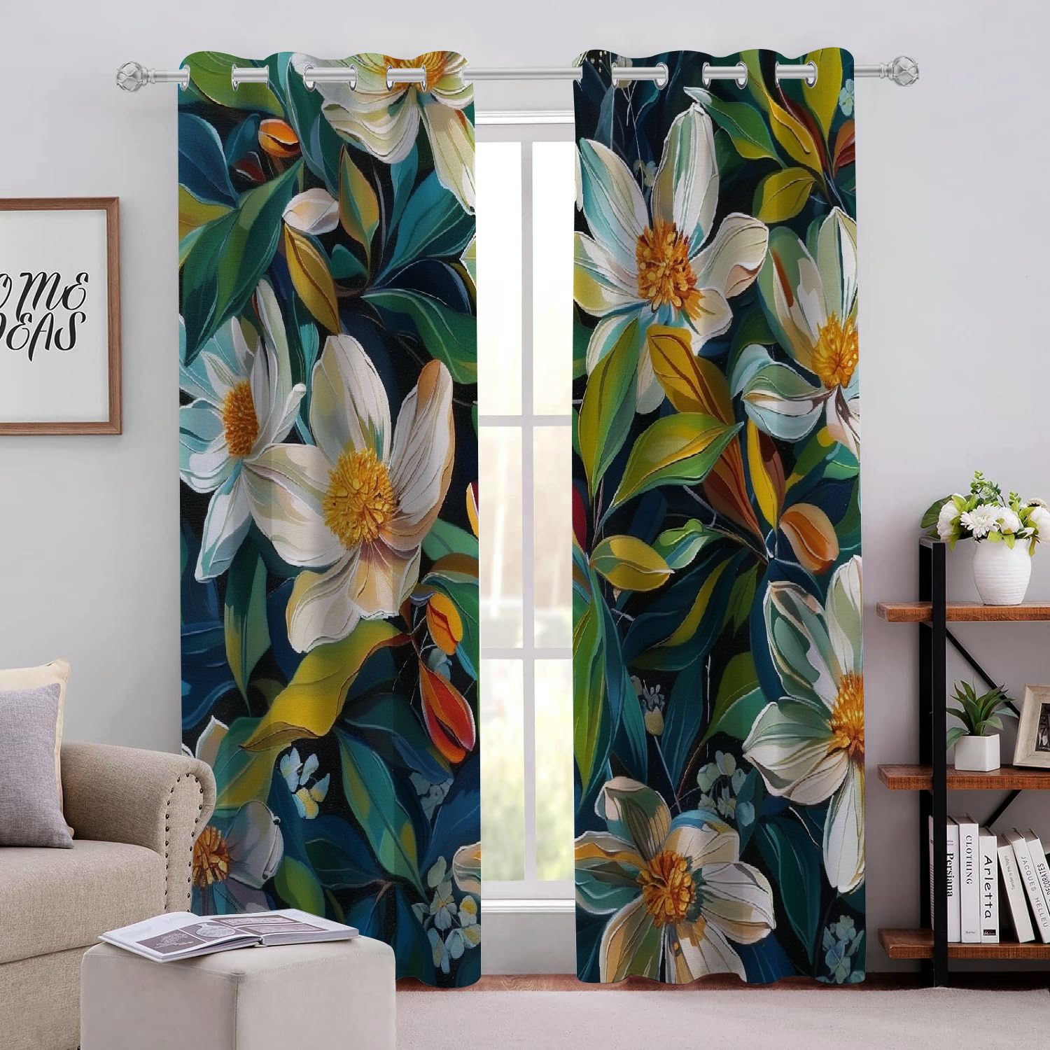Facannap Flowers Leaves Perforated Blackout Curtains 2-Pack, Light ...