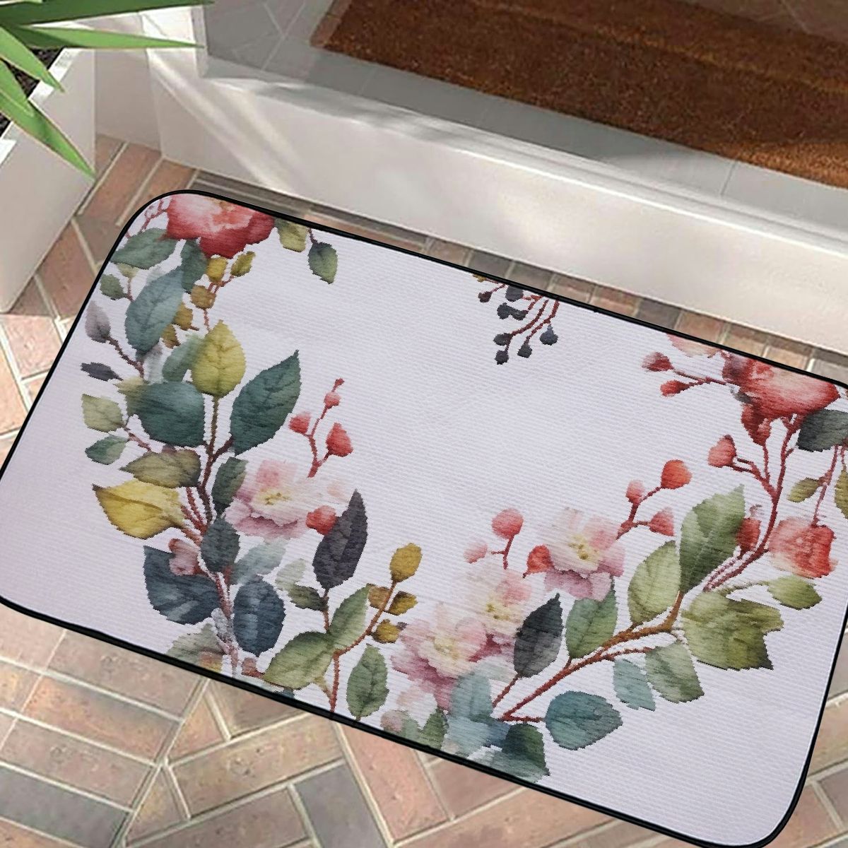 Facannap Flowers Leaves Square Door Mat for Home Entrance Outside Entry ...