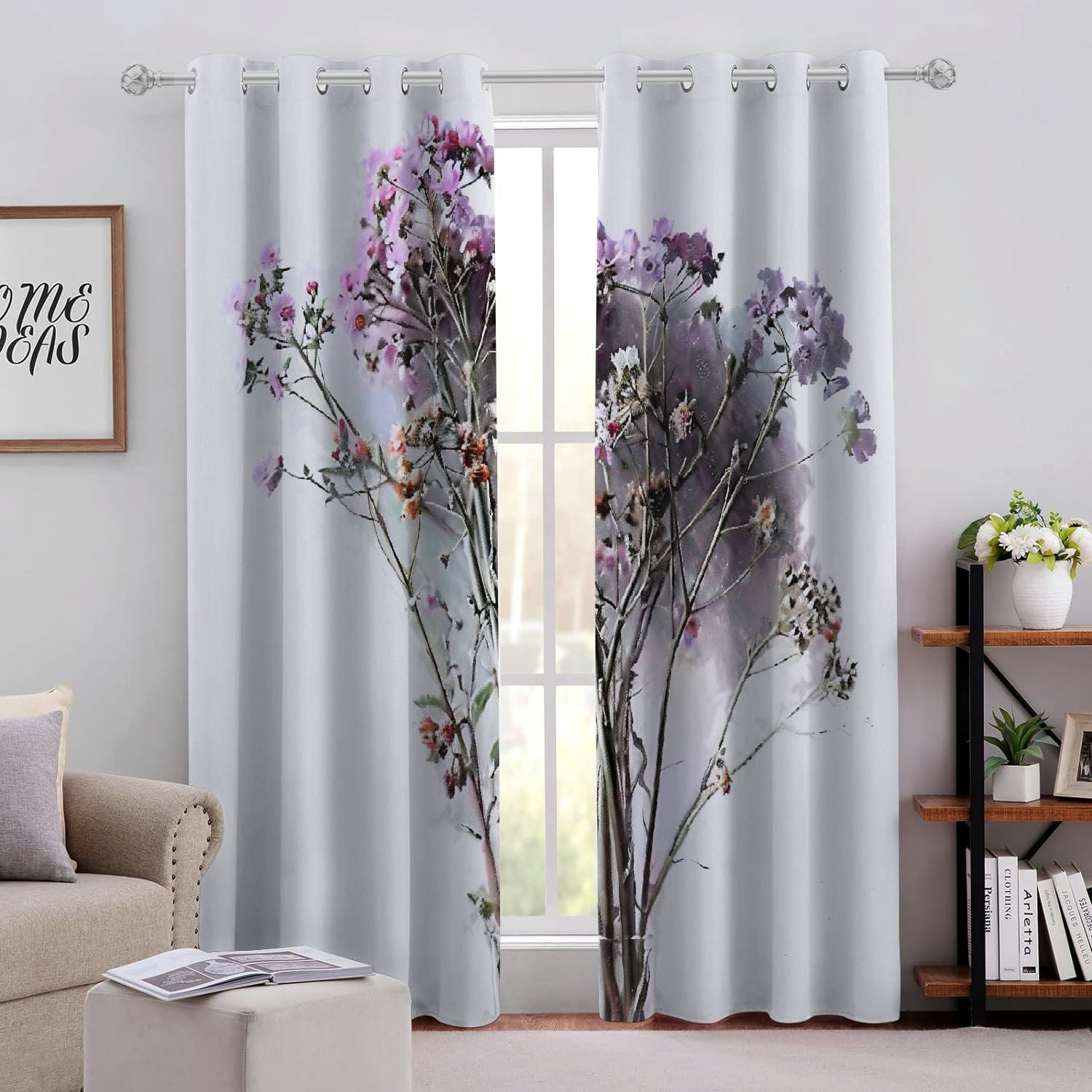 Facannap Flowers Perforated Blackout Curtains 2-Pack, Elegant Floral ...