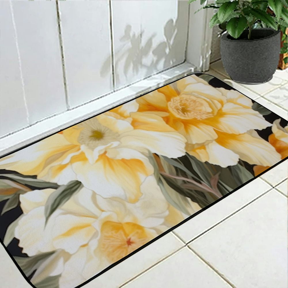 Facannap Flowers Square Doormat Entrance Mat Burlap Felt for Home ...