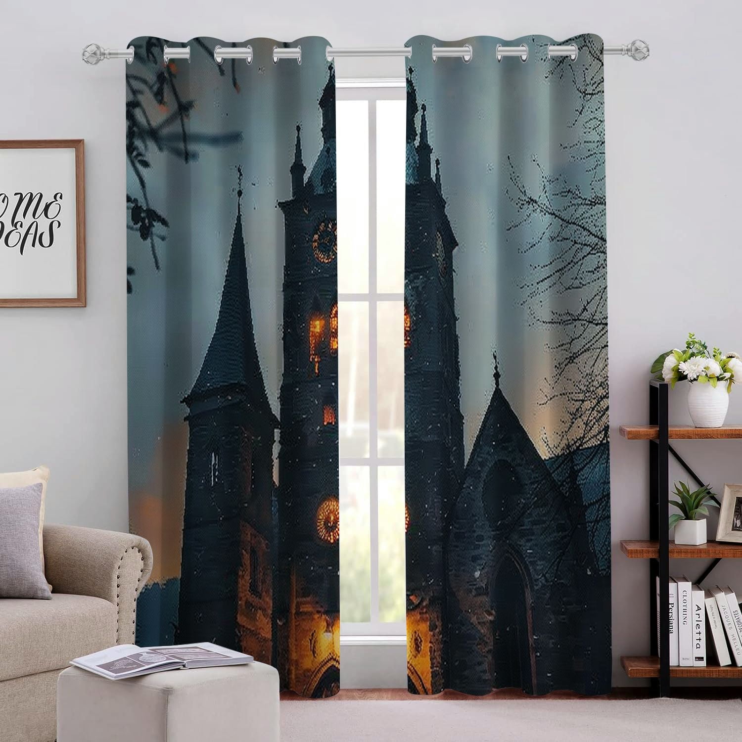 Facannap Gothic Architecture Perforated Blackout Curtains 2 Pack Light ...