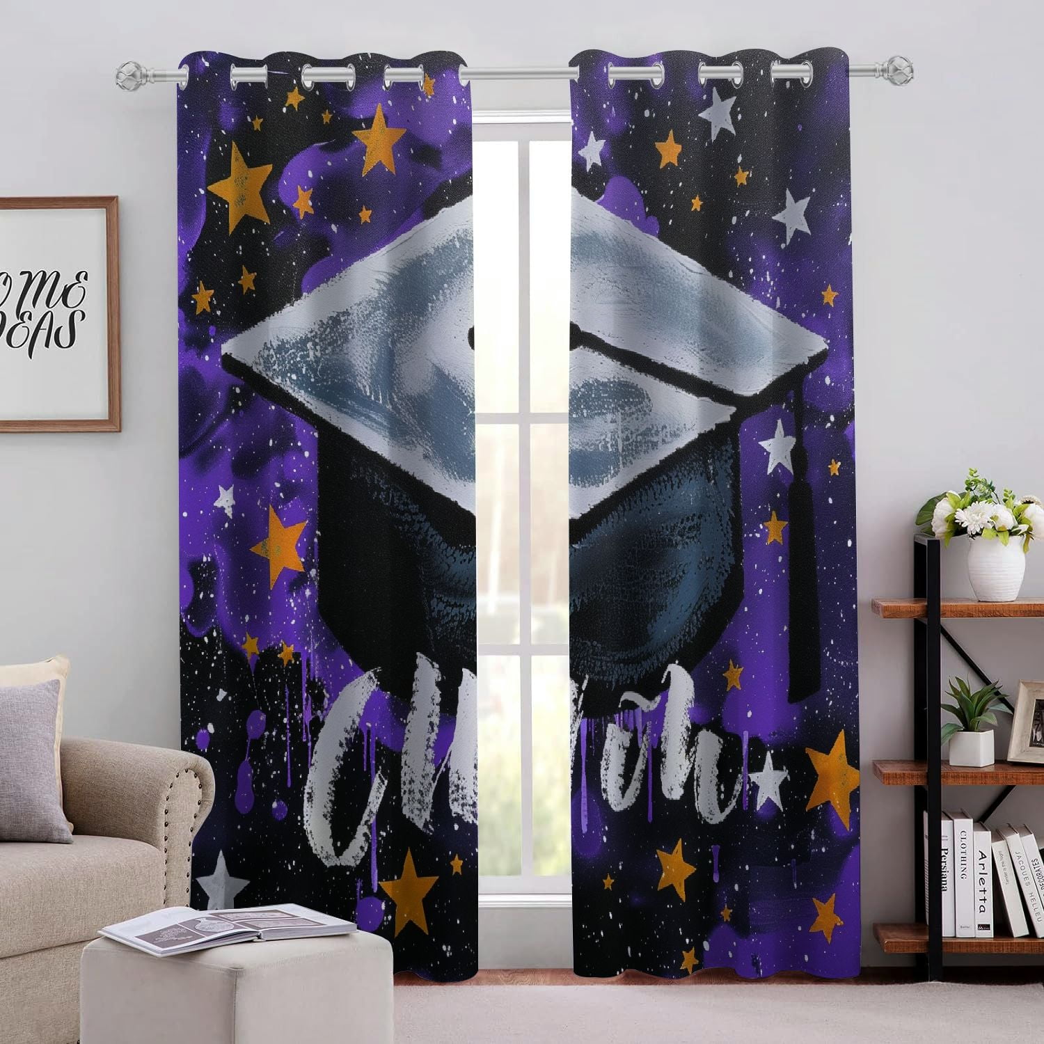 Facannap Graduation Cap Stars Perforated Blackout Curtains 2-Pack ...