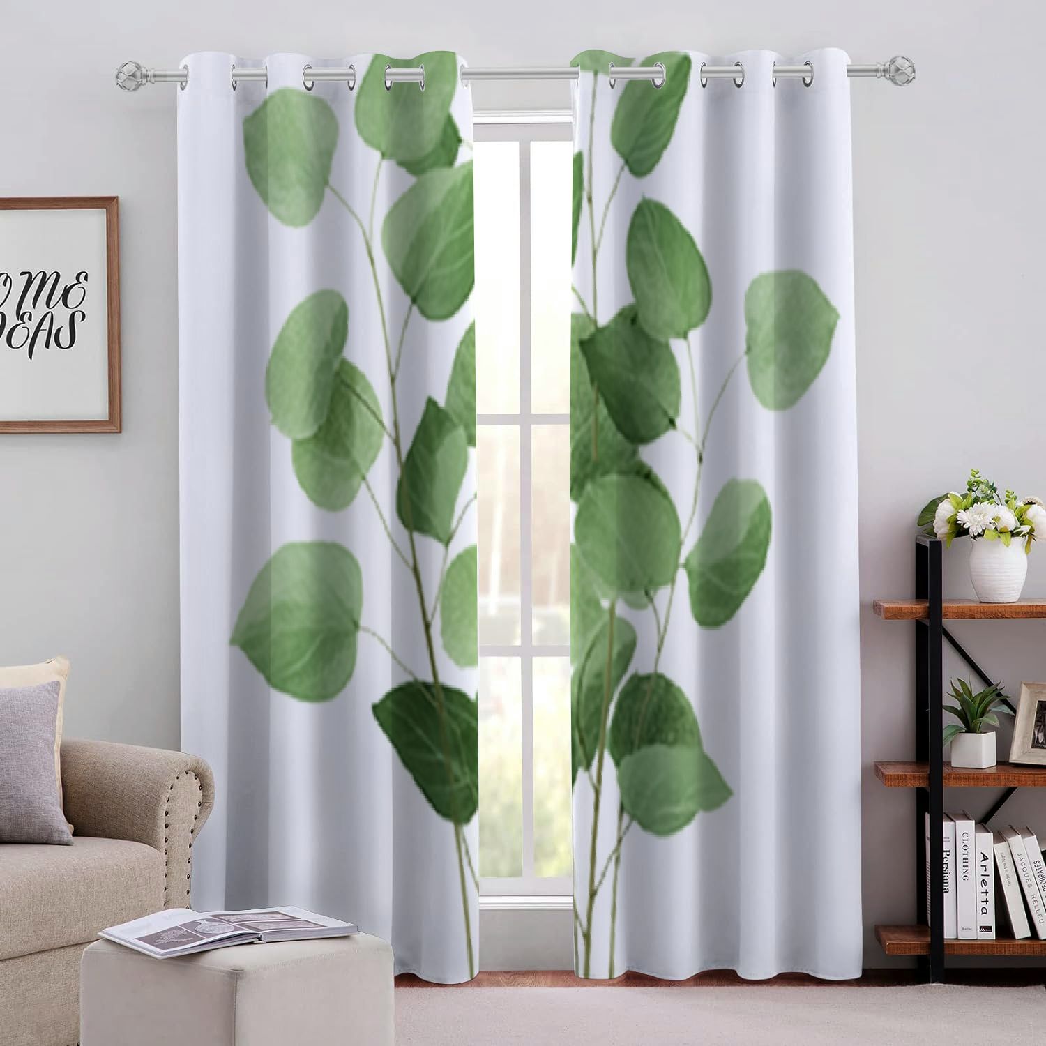 Facannap Green Leaves Perforated Blackout Curtains 2-Pack - Light ...