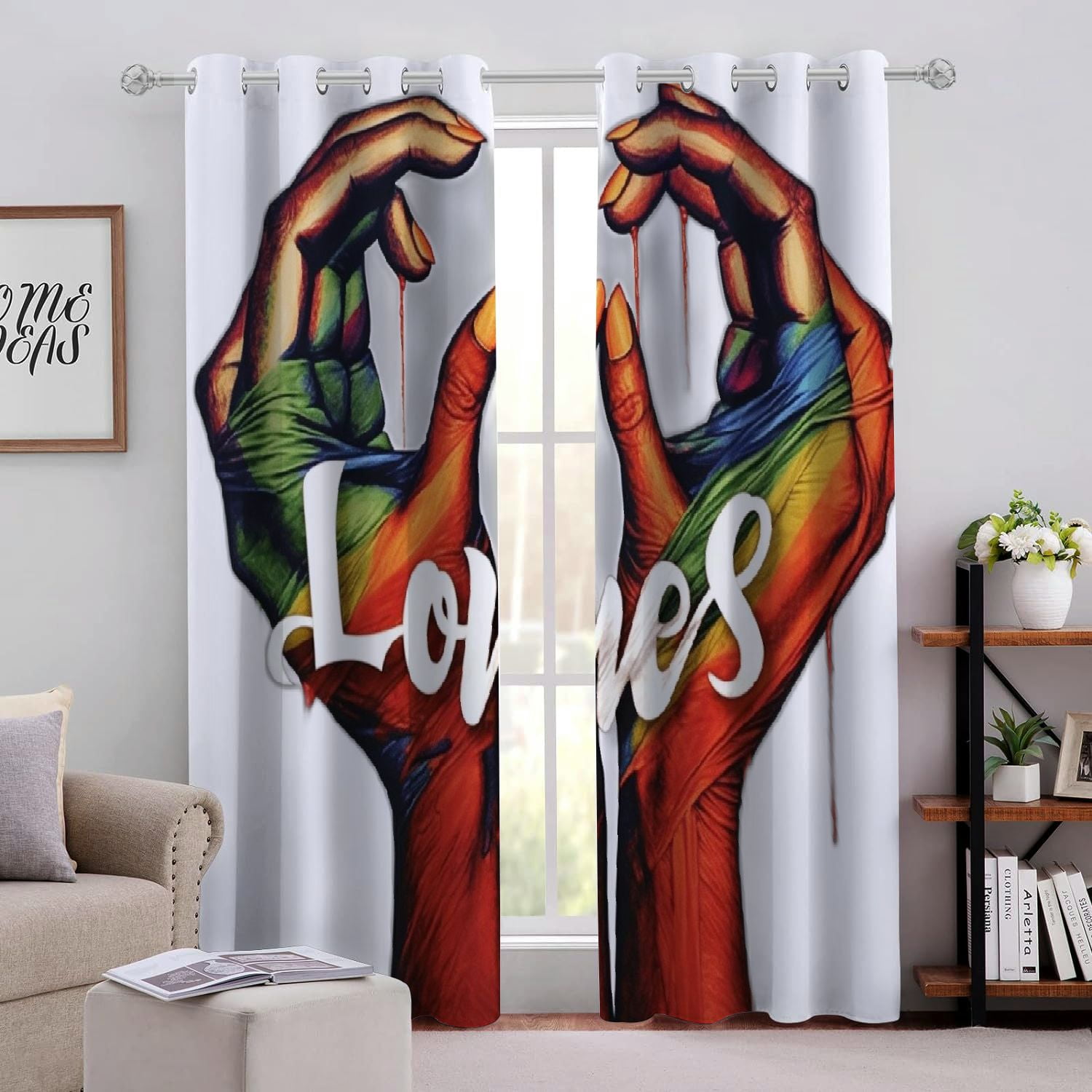 Facannap Hands Holding Heart Perforated Blackout Curtains 2-Pack ...