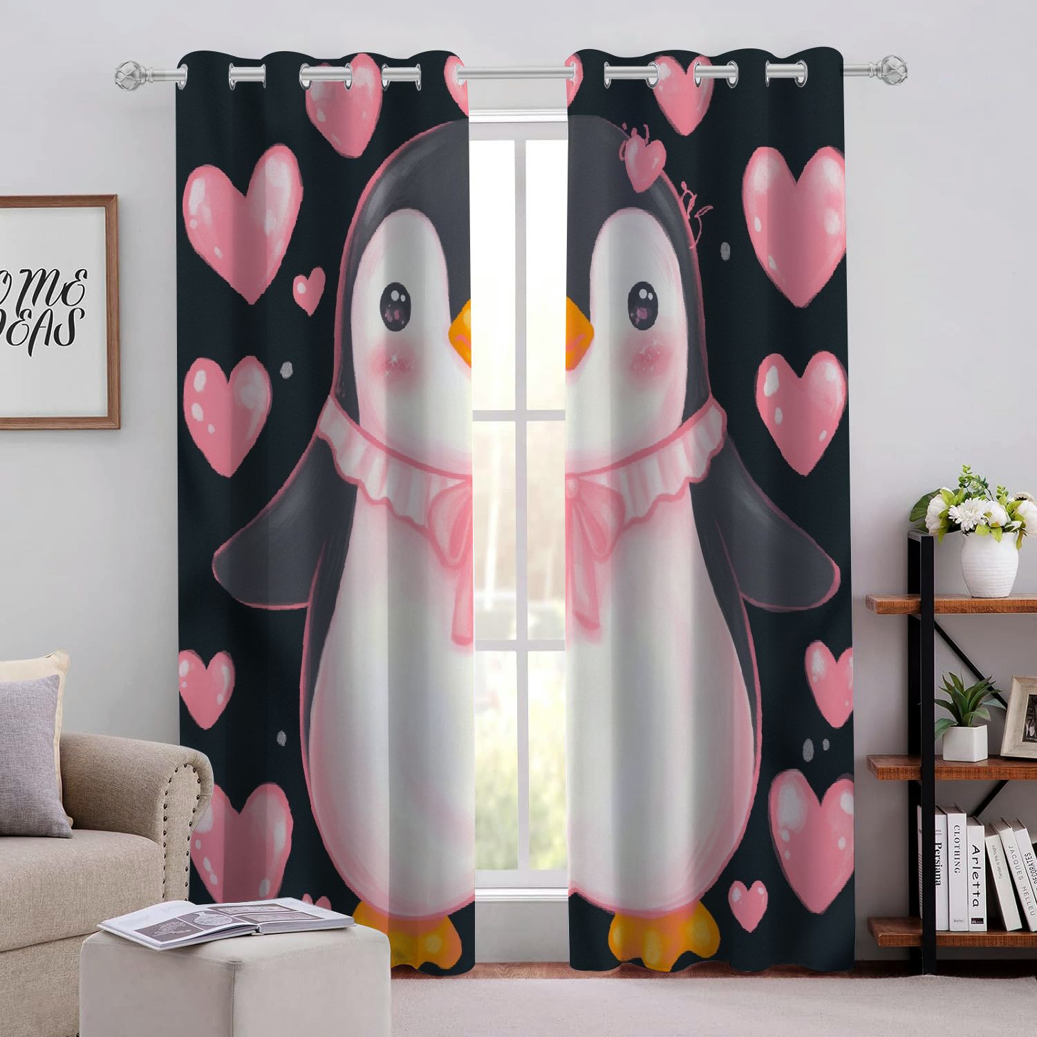 Facannap Hearts Pink Perforated Blackout Curtains 2-Pack | Light ...