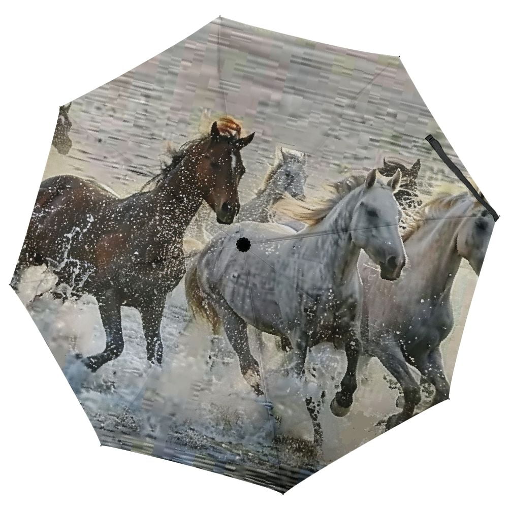 Facannap Horses Running Water Three-Fold Automatic Umbrella For Outdoor ...