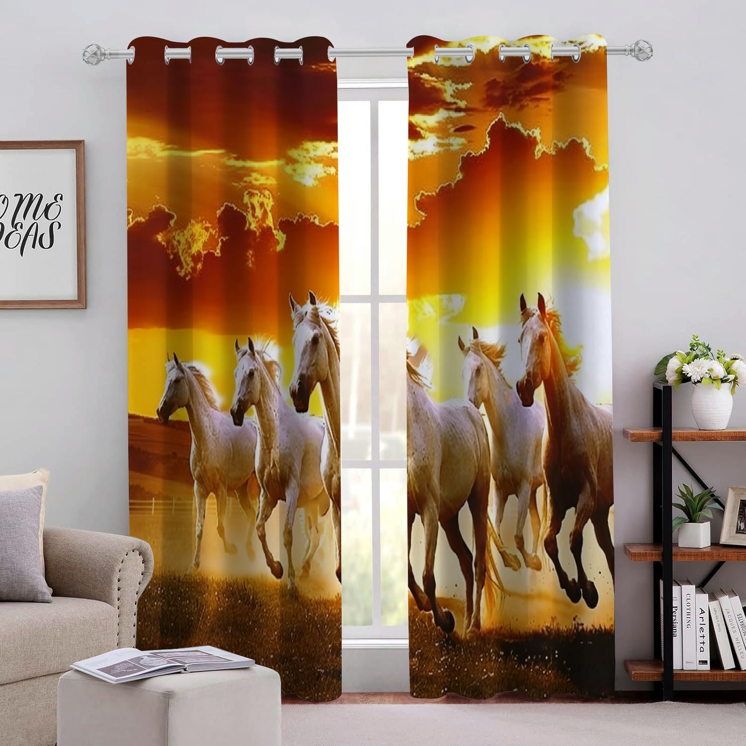 Facannap Horses Sunset Field Perforated Light Blocking Curtains 2-Pack ...