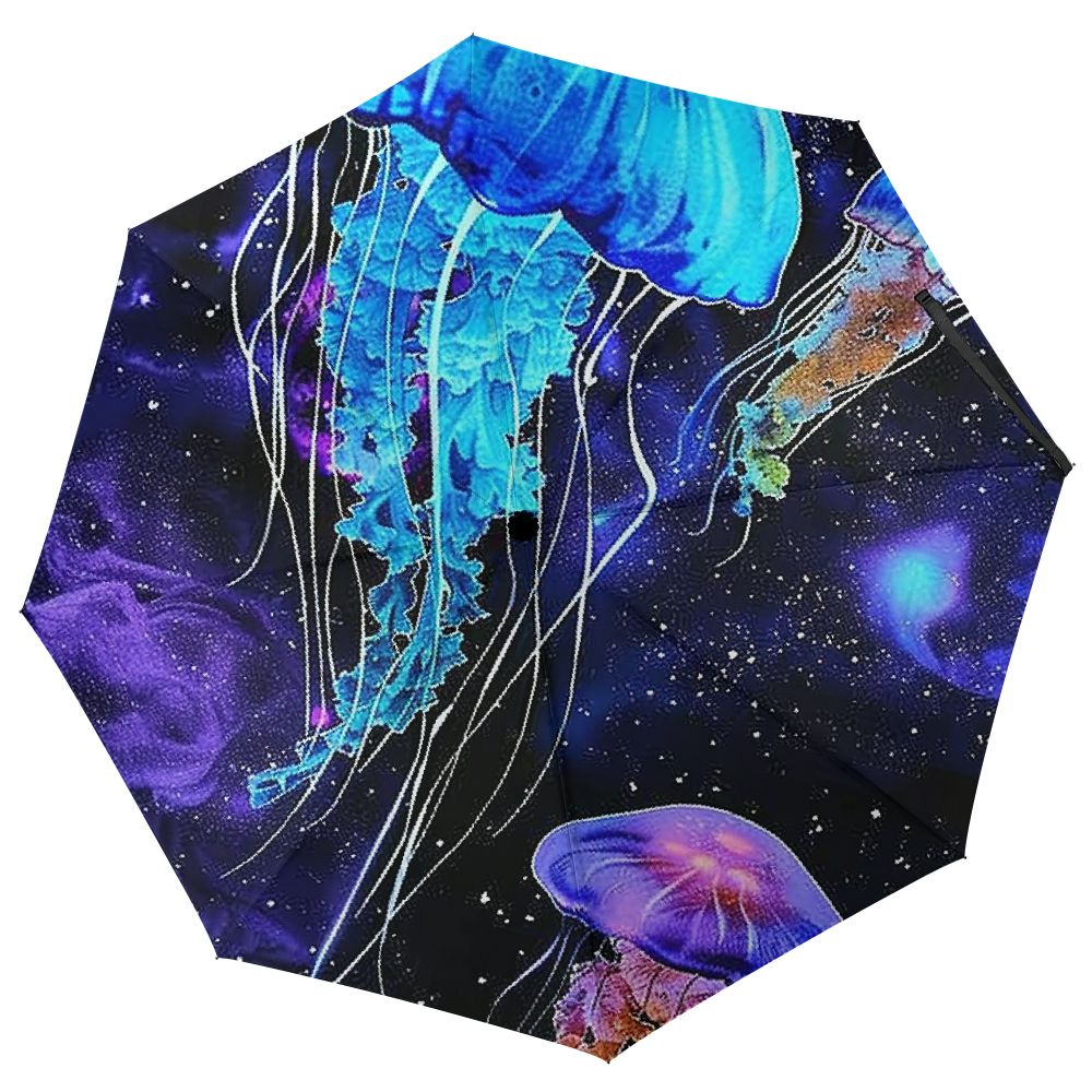 Facannap Jellyfish Space Art Bioluminescence Three-Fold Travel Umbrella ...