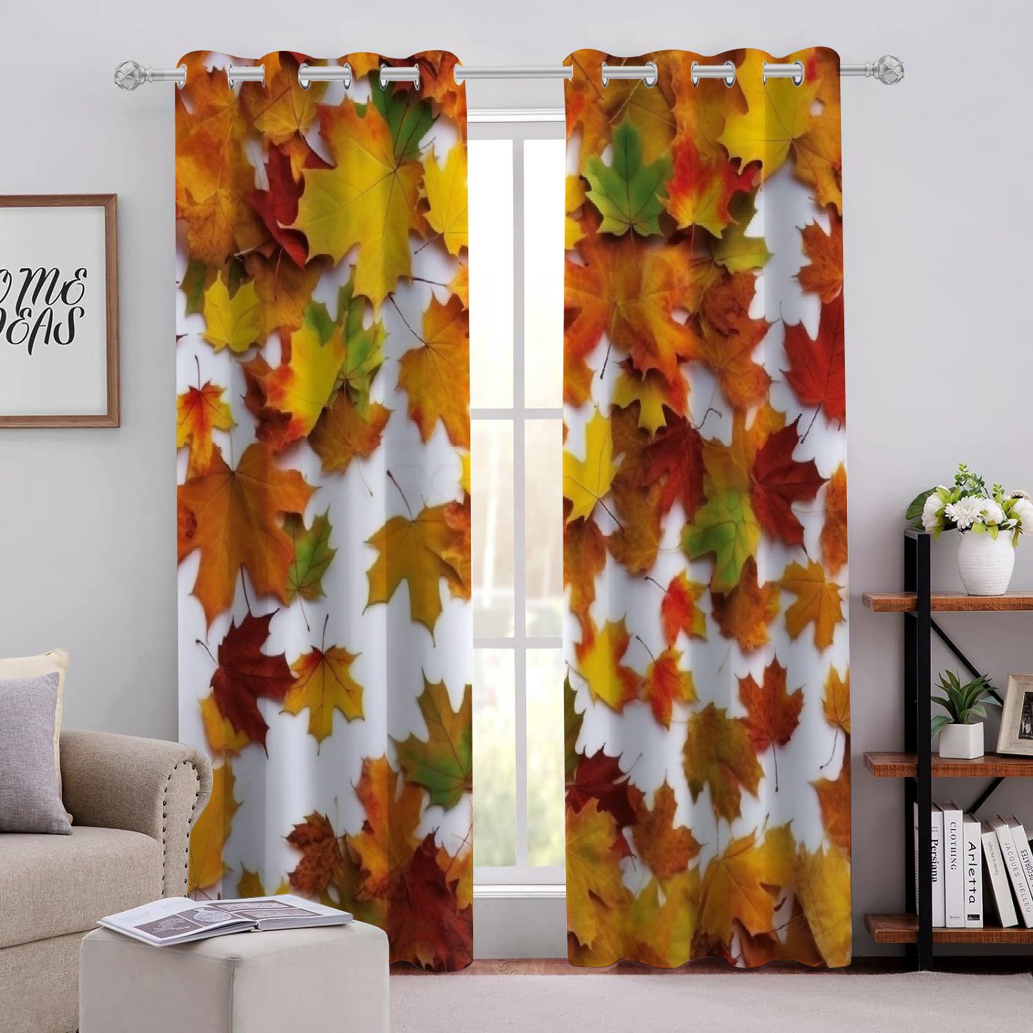 Facannap Leaves Autumn Jigsaw Puzzle Perforated Blackout Curtains 2 ...