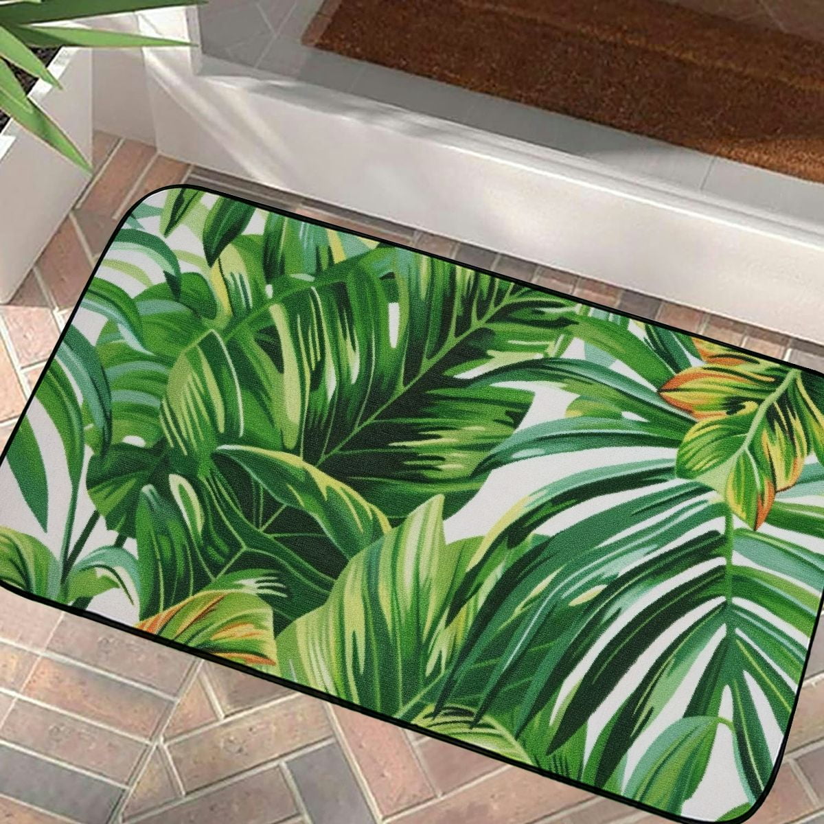 Facannap Leaves Pattern Jungle Outside Entry Yard Floor Patio Felt Mat ...
