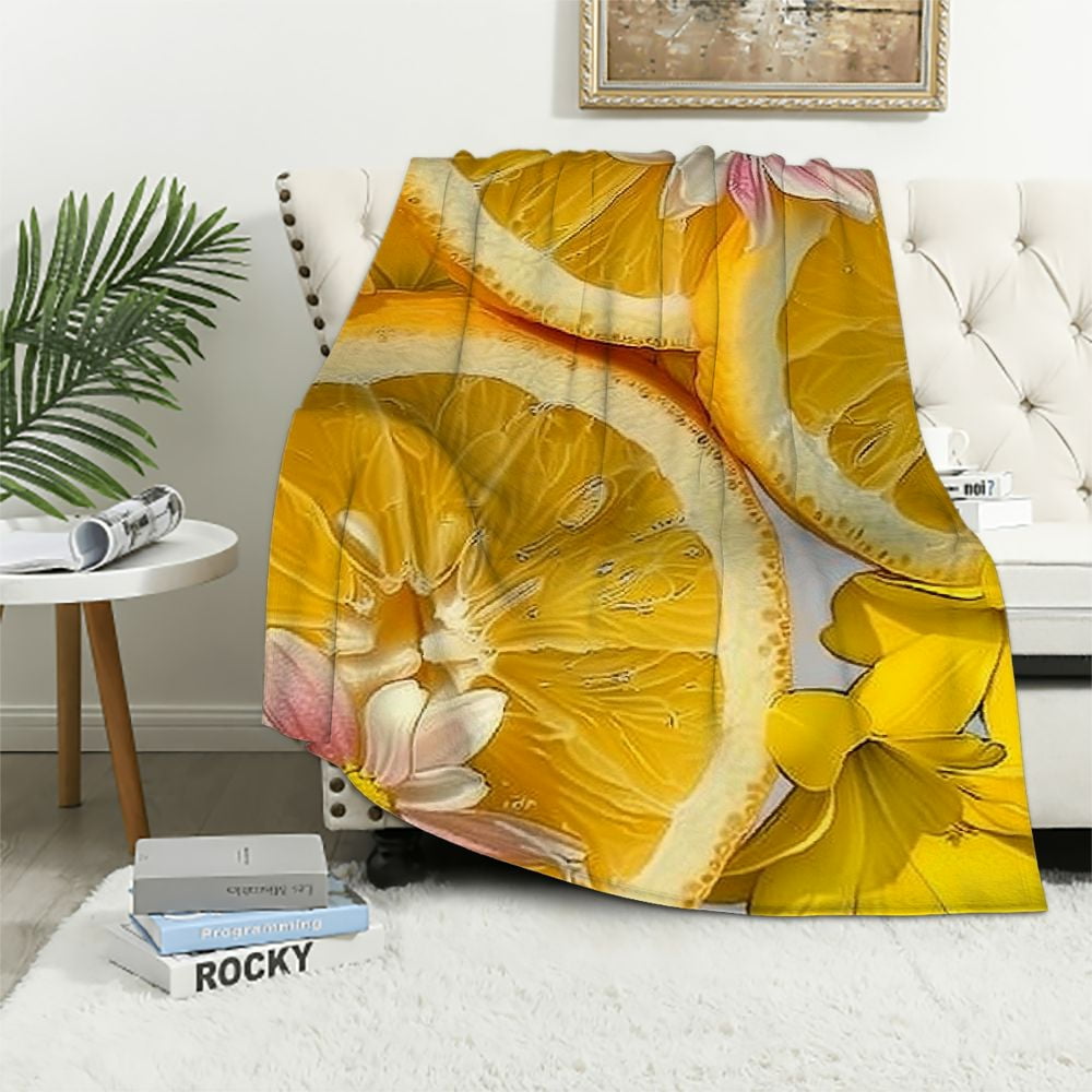 Facannap Lemon Orange Slices Flowers Velveteen Throw Blanket For All ...