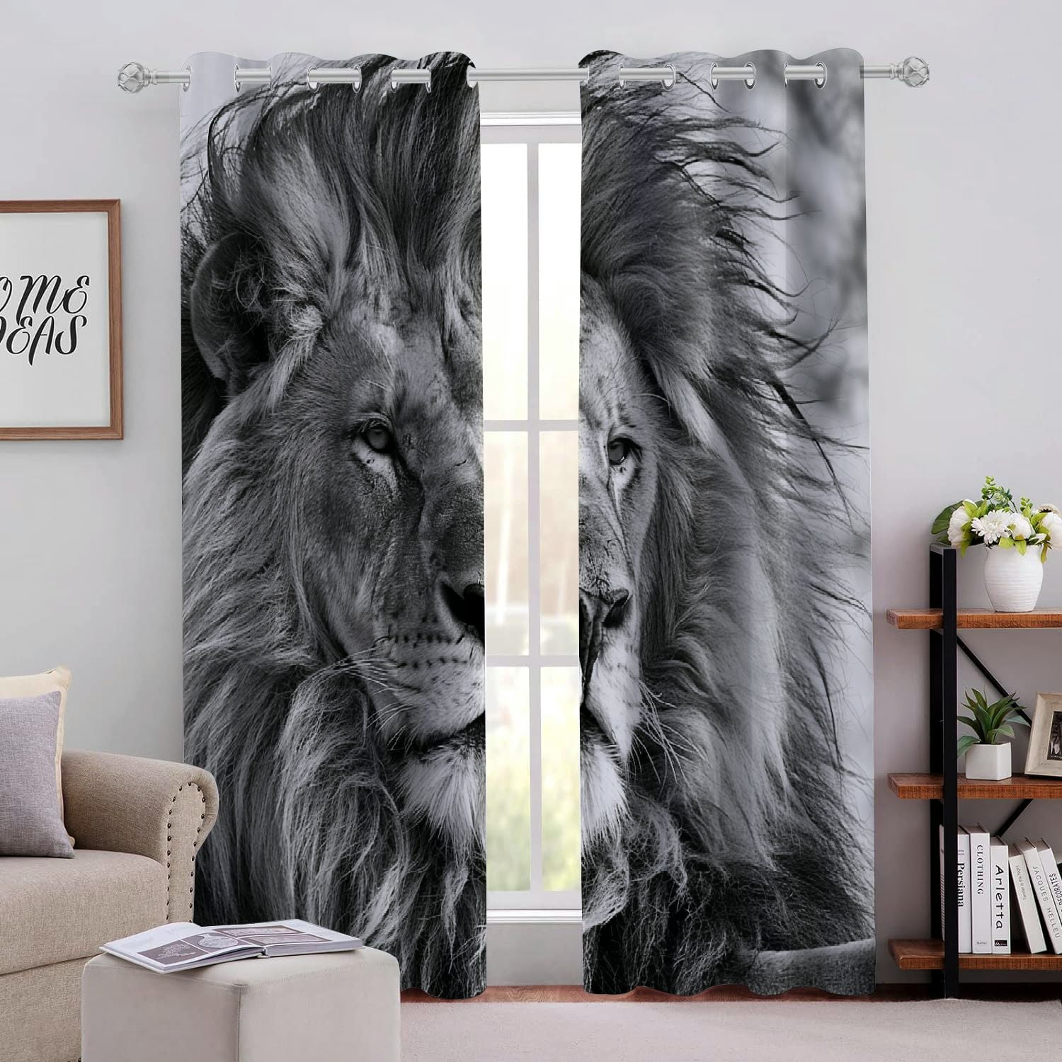 Facannap Lion Mane Rock Perforated Blackout Curtains 2-Pack - Light ...