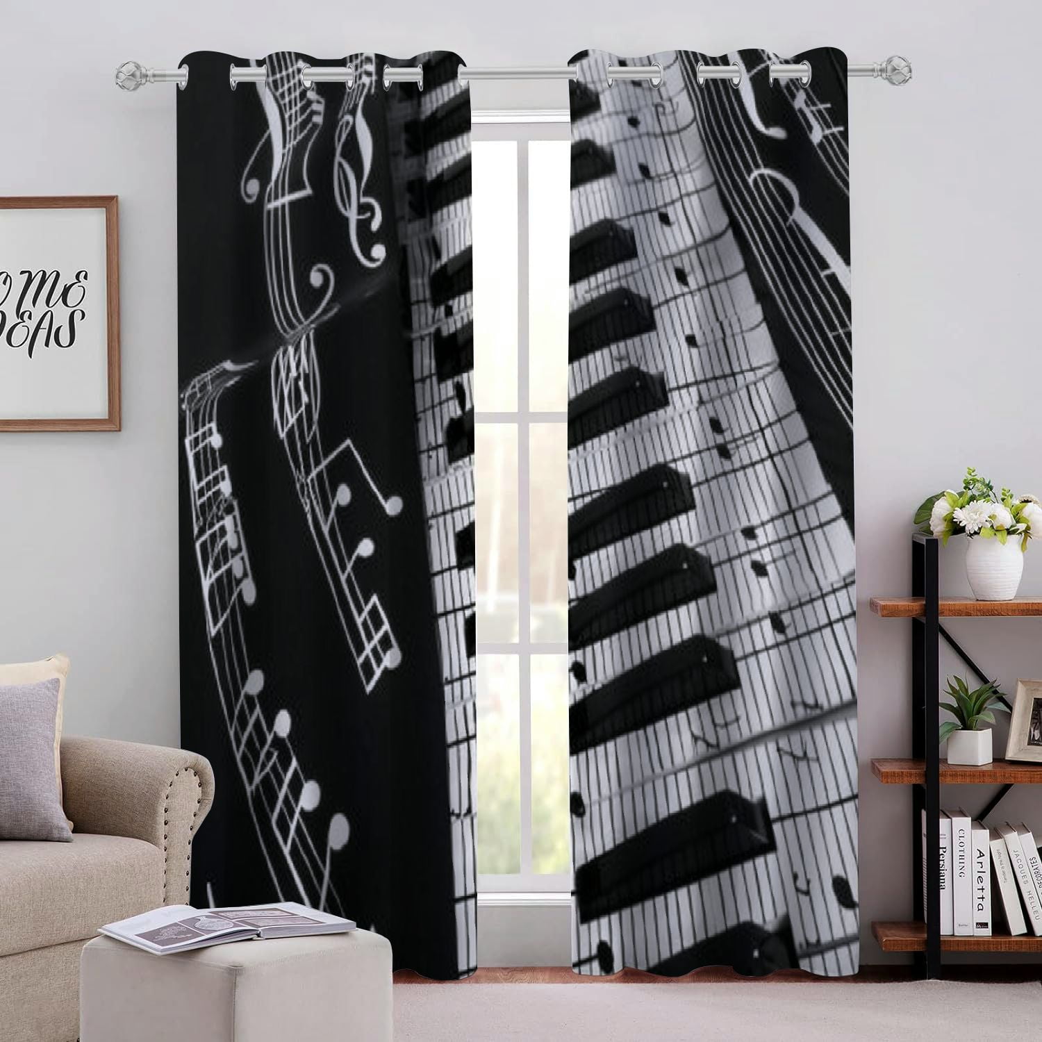 Facannap Musical Notes Perforated Blackout Curtains 2-Pack for Light ...