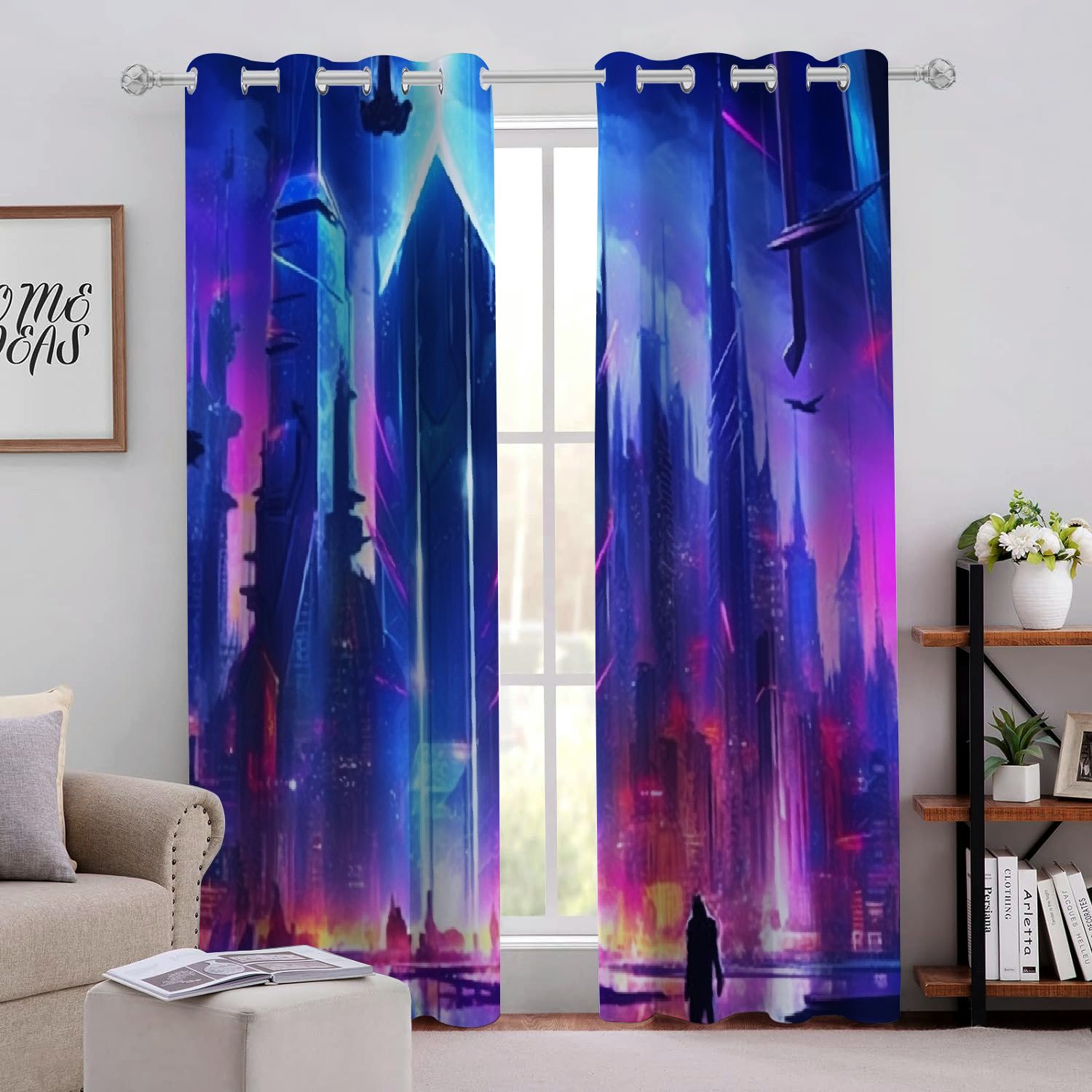 Facannap Neon Lights Futuristic Skyline Cyberpunk Art Perforated ...