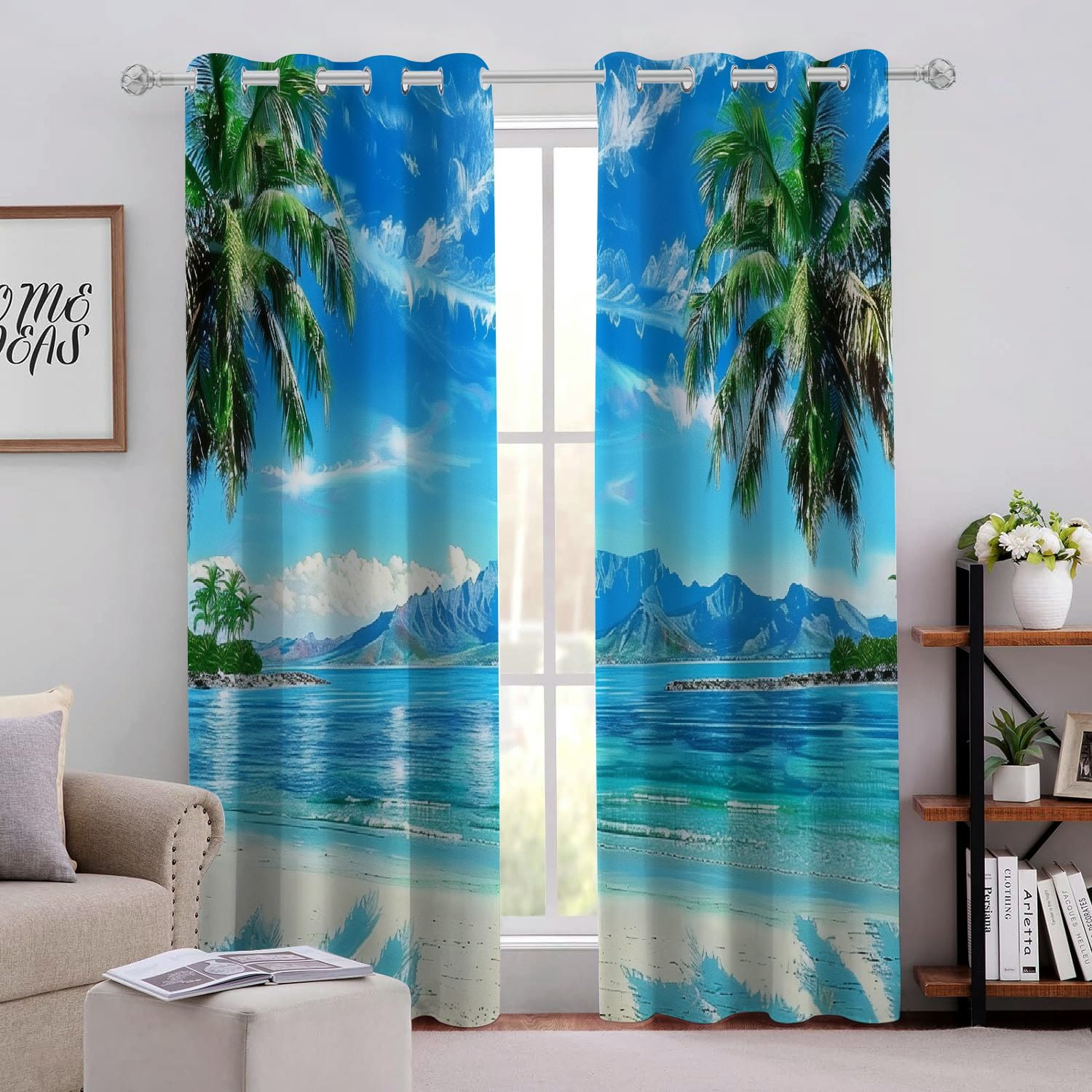 Facannap Palm Trees Perforated Blackout Curtains 2-Pack - Light ...