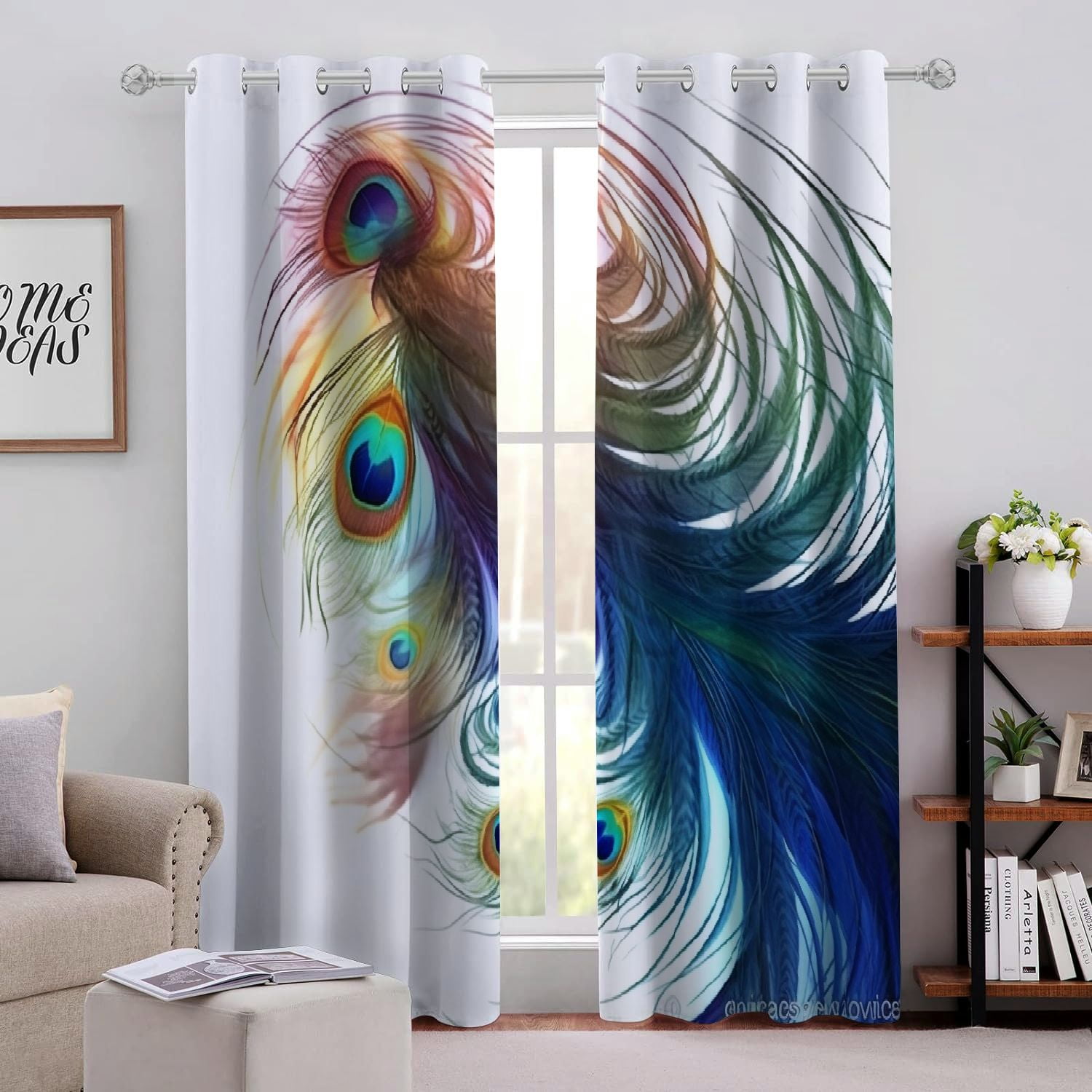Facannap Peacock Feather Woman Digital Art Perforated Blackout Curtains ...