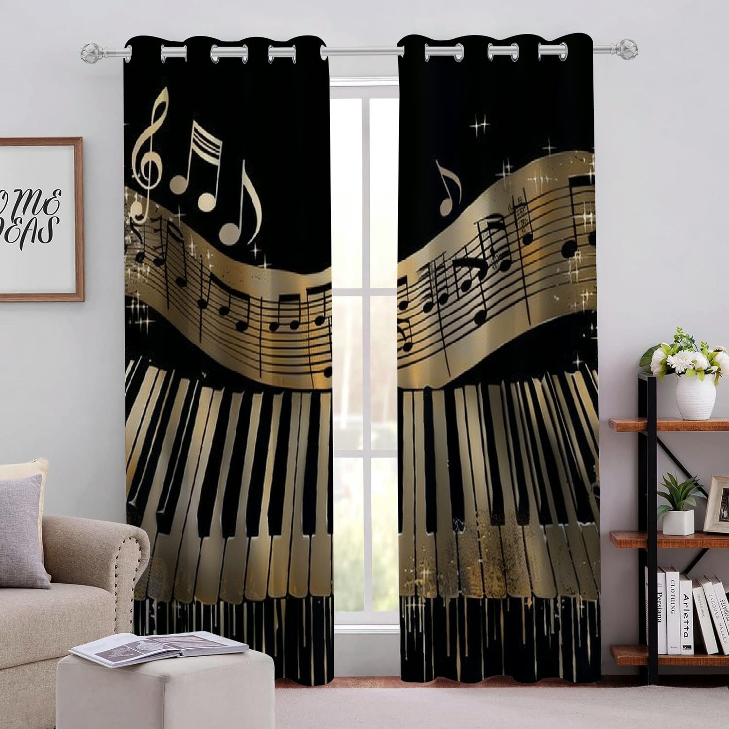 Facannap Piano Musical Notes Treble Perforated Blackout Curtains 2-Pack ...