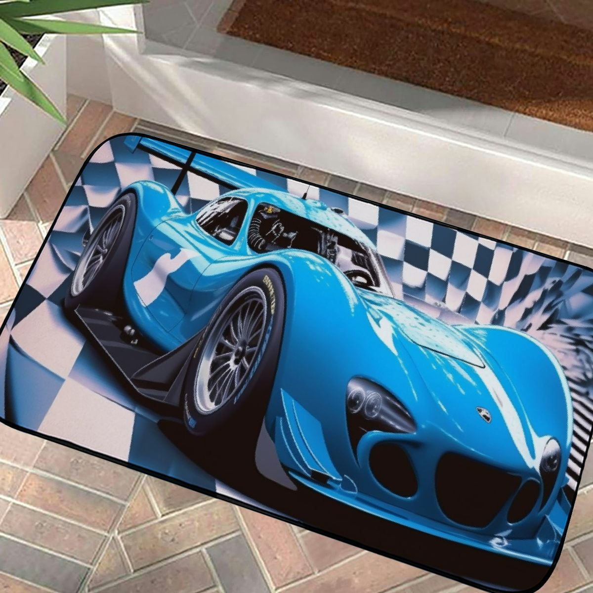 Facannap Race Car Square Felt Floor Mat for Home Entrance Outside Entry ...