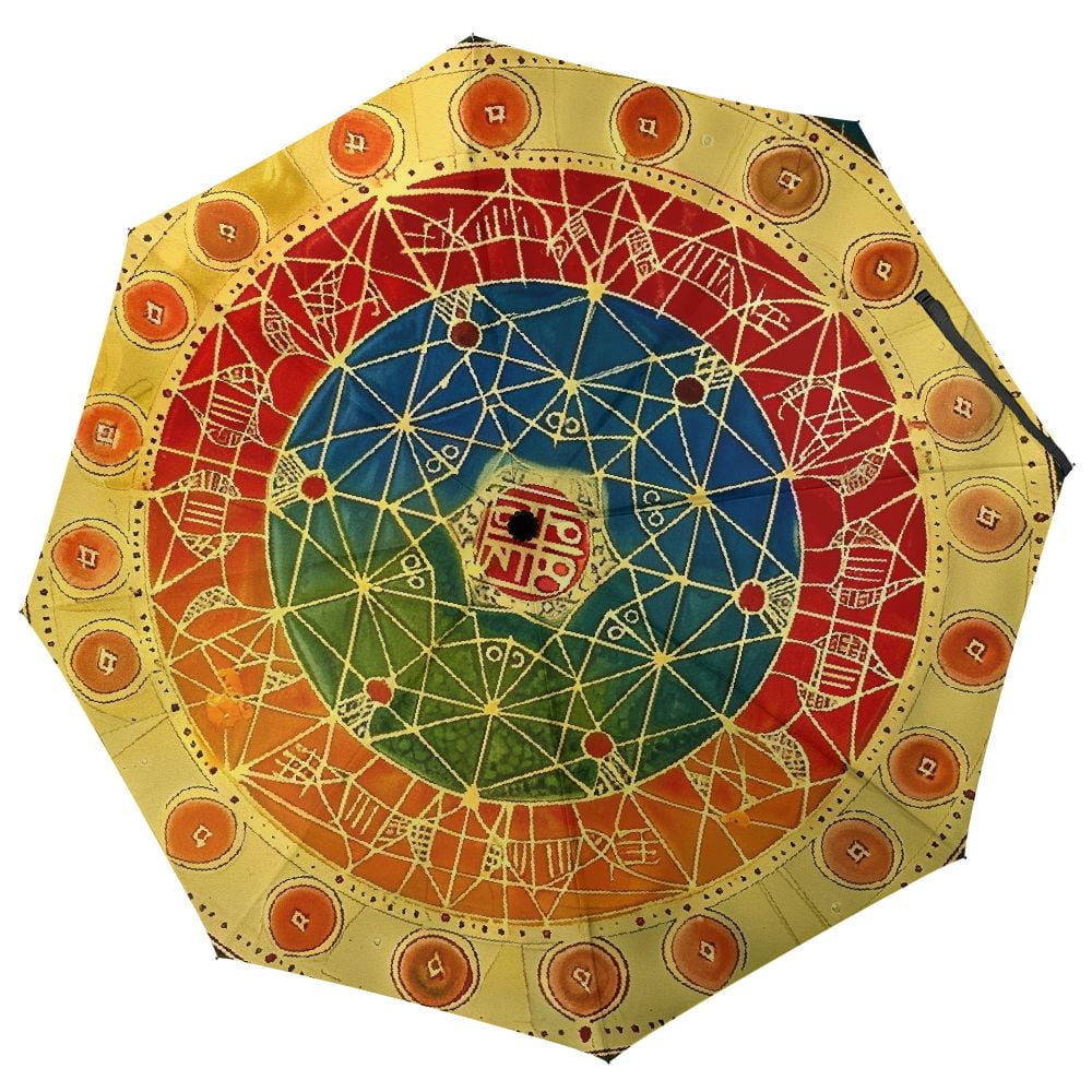 Facannap Sacred Geometry Three-Fold Automatic Umbrella For Outdoor ...