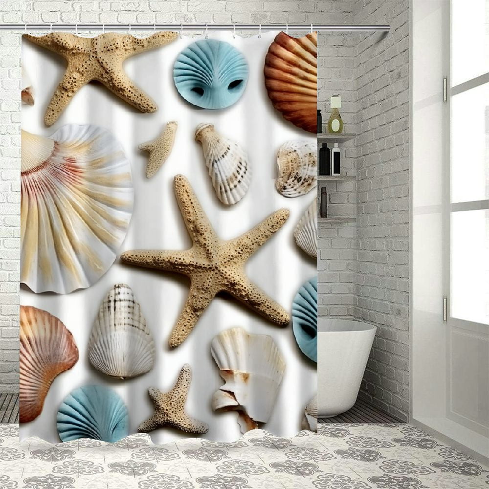 Facannap Sea Shells Starfish Ocean Waterproof Shower Curtain Set 100% ...
