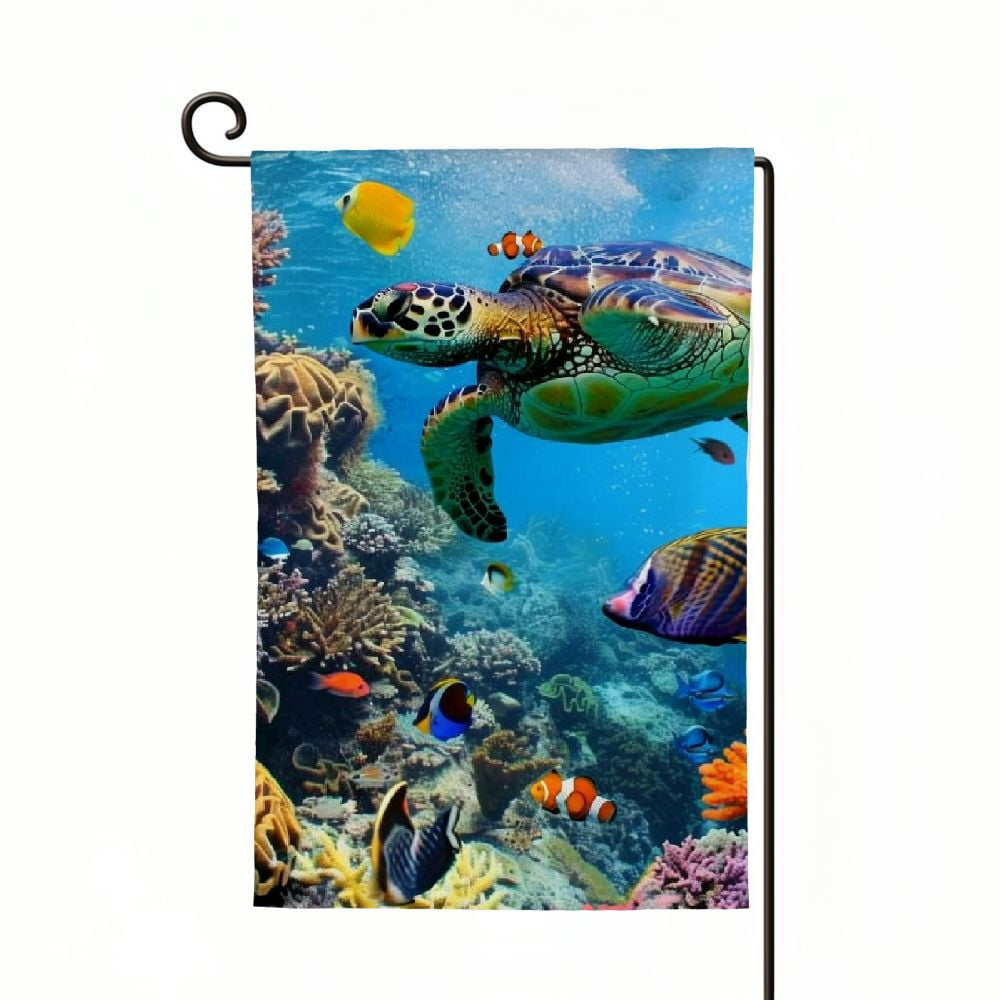 Facannap Sea Turtle Coral Reef Fish Garden Flag 12x18in - High-Quality ...