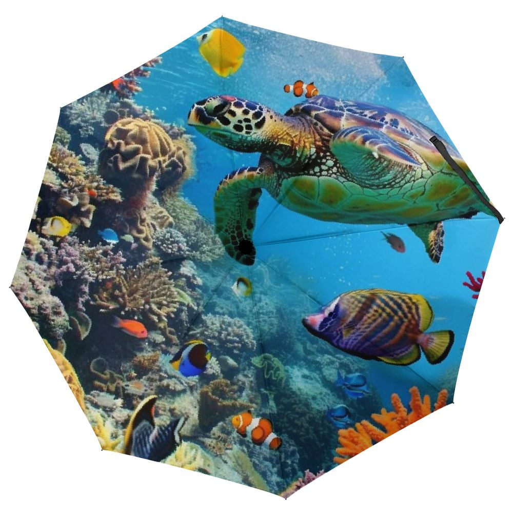 Facannap Sea Turtle Coral Reef Fish Three-Fold Automatic Umbrella for ...