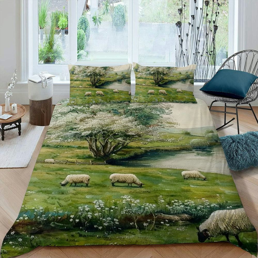 Facannap Sheep Field River 3-Piece Bedding Set Lightweight and Soft ...