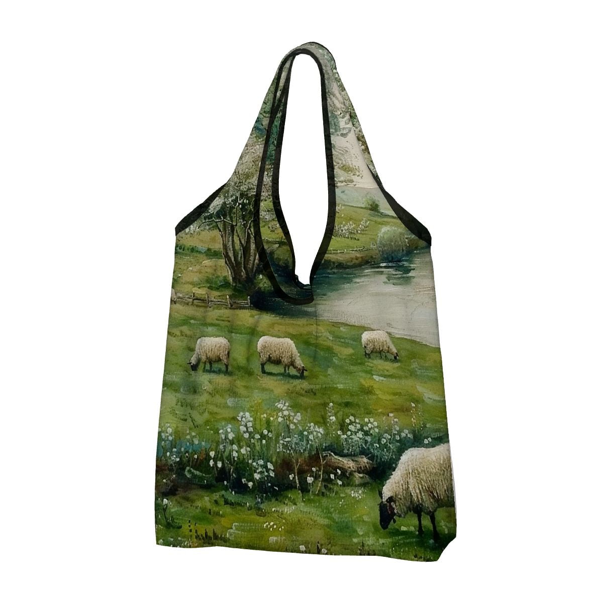 Facannap Sheep Field River Eco-Friendly Bag Reusable Washable Polyester ...