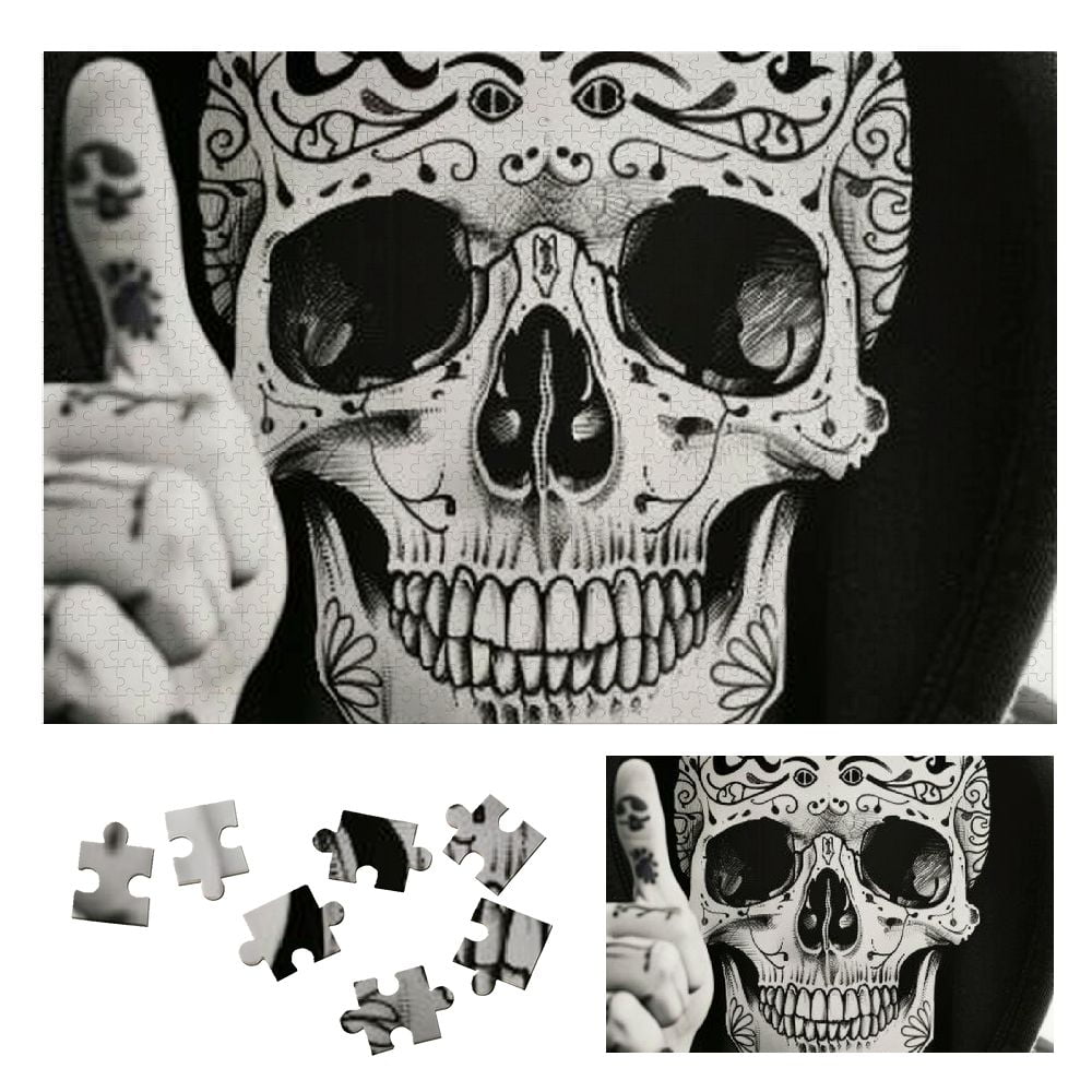 Facannap Skeleton Skull Tattoo Wooden Jigsaw Puzzle for Adults and Kids ...