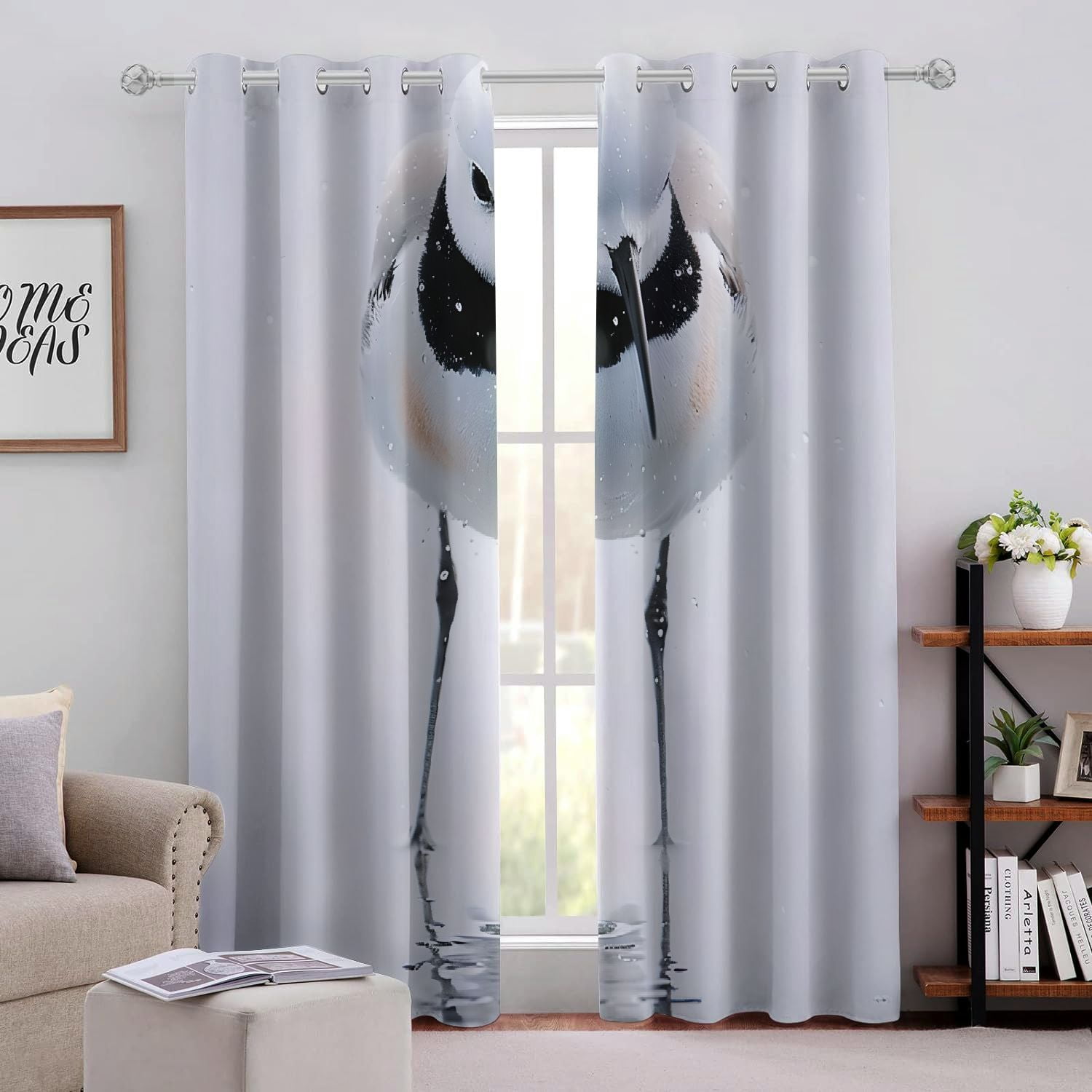Facannap Snow Bird Perforated Blackout Curtains 2-Pack Fashionable ...