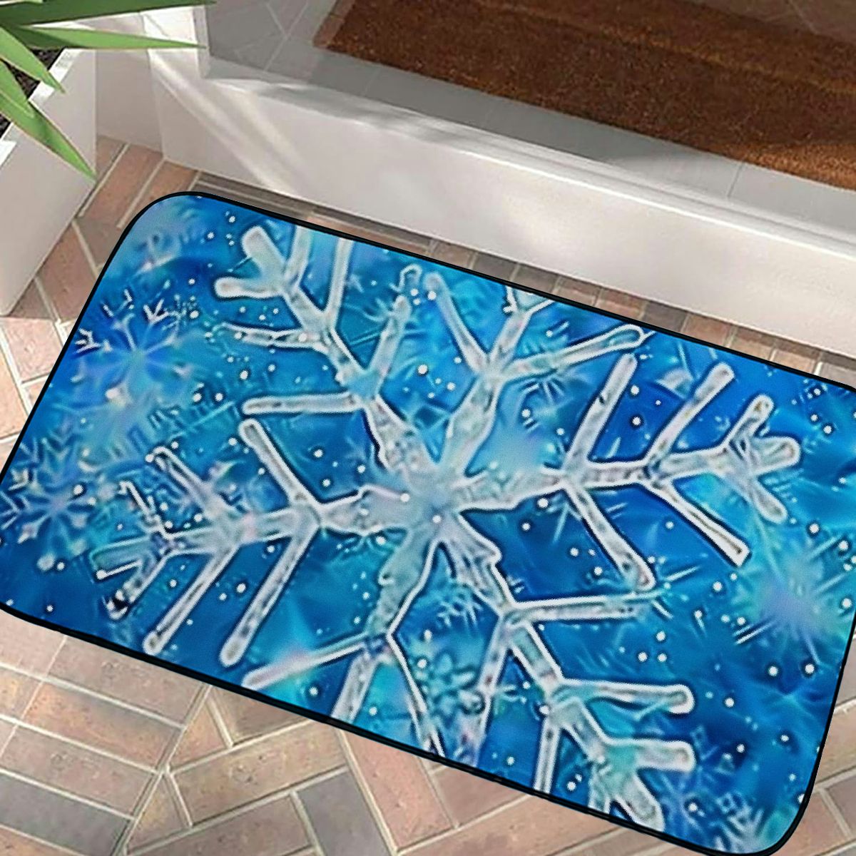 Facannap Snowflakes Blue Background Square Door Mat for Home Entrance ...