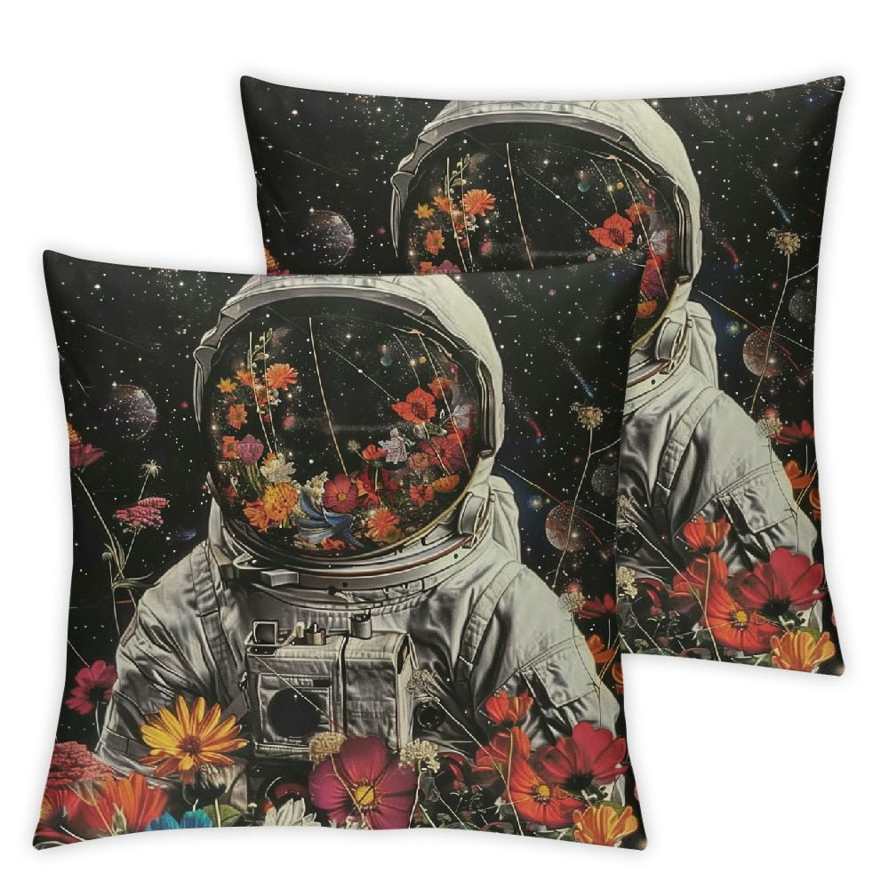 Facannap Spaceman Flowers Space Art Short Plush Pillowcase Set of 2 ...